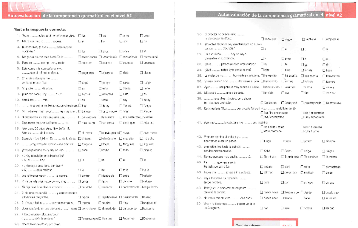Test de español nivel A2-B1 - Lingua spagnola - Studocu