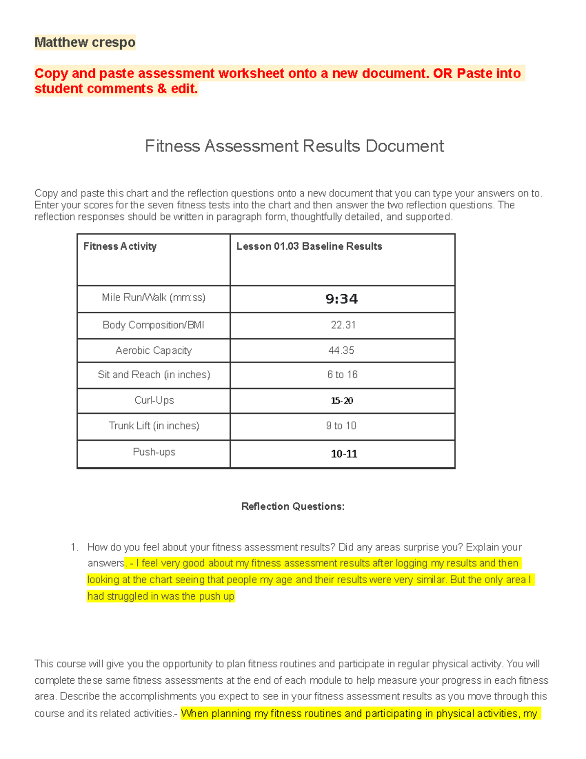 1.03 Fitness Assessment - Matthew crespo Copy and paste assessment ...