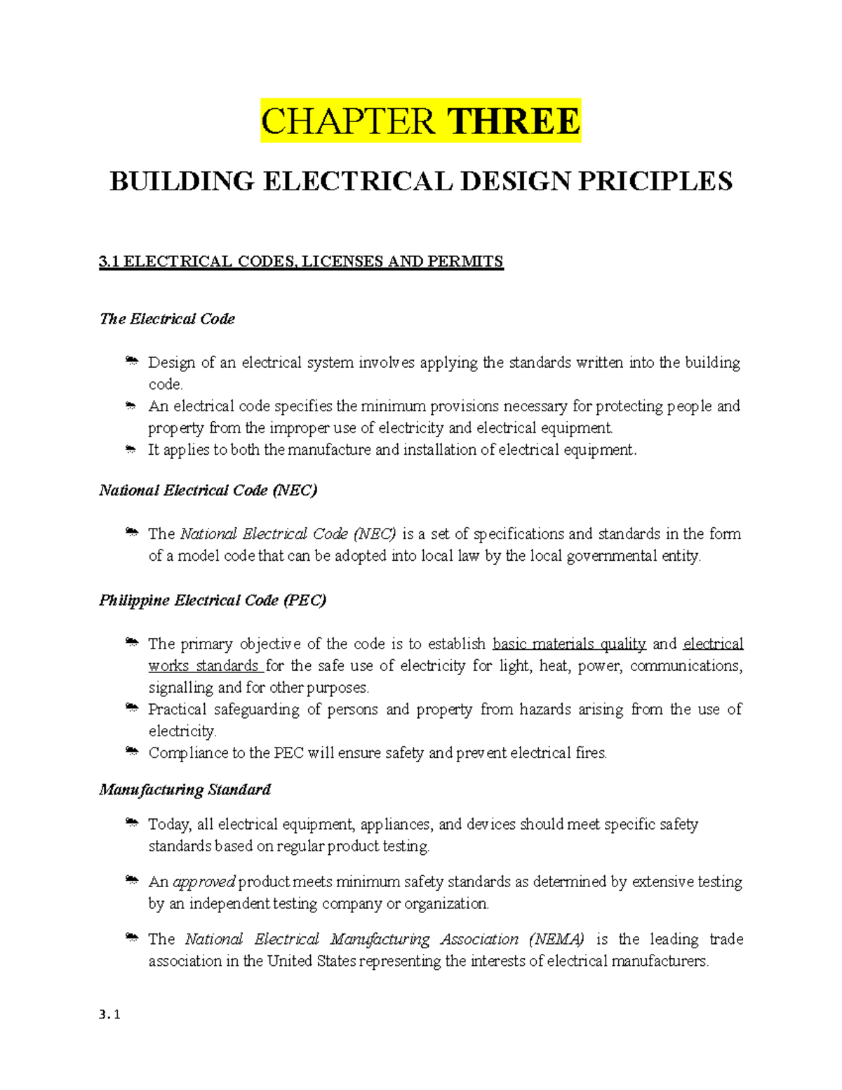 Chapter 3 Building Electrical Design Principles - 1 CHAPTER THREE ...