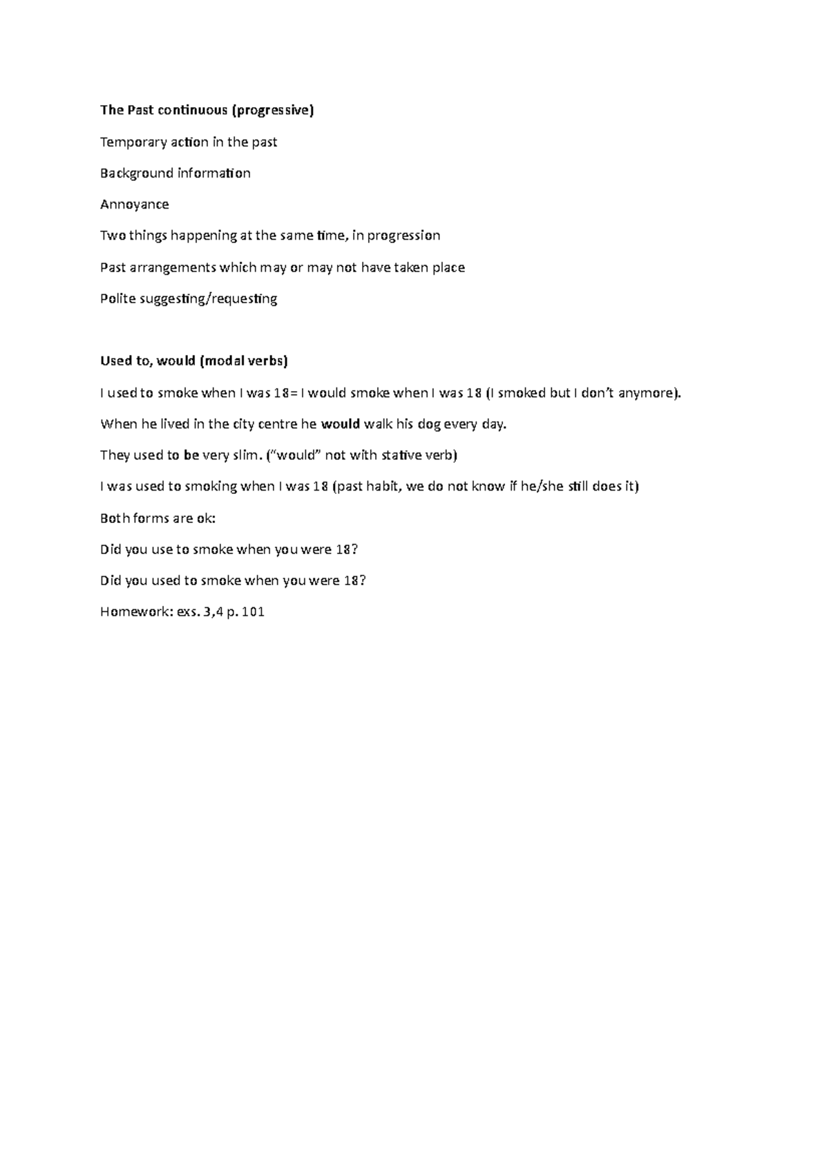 Past tenses expl. - The Past continuous (progressive) Temporary action ...