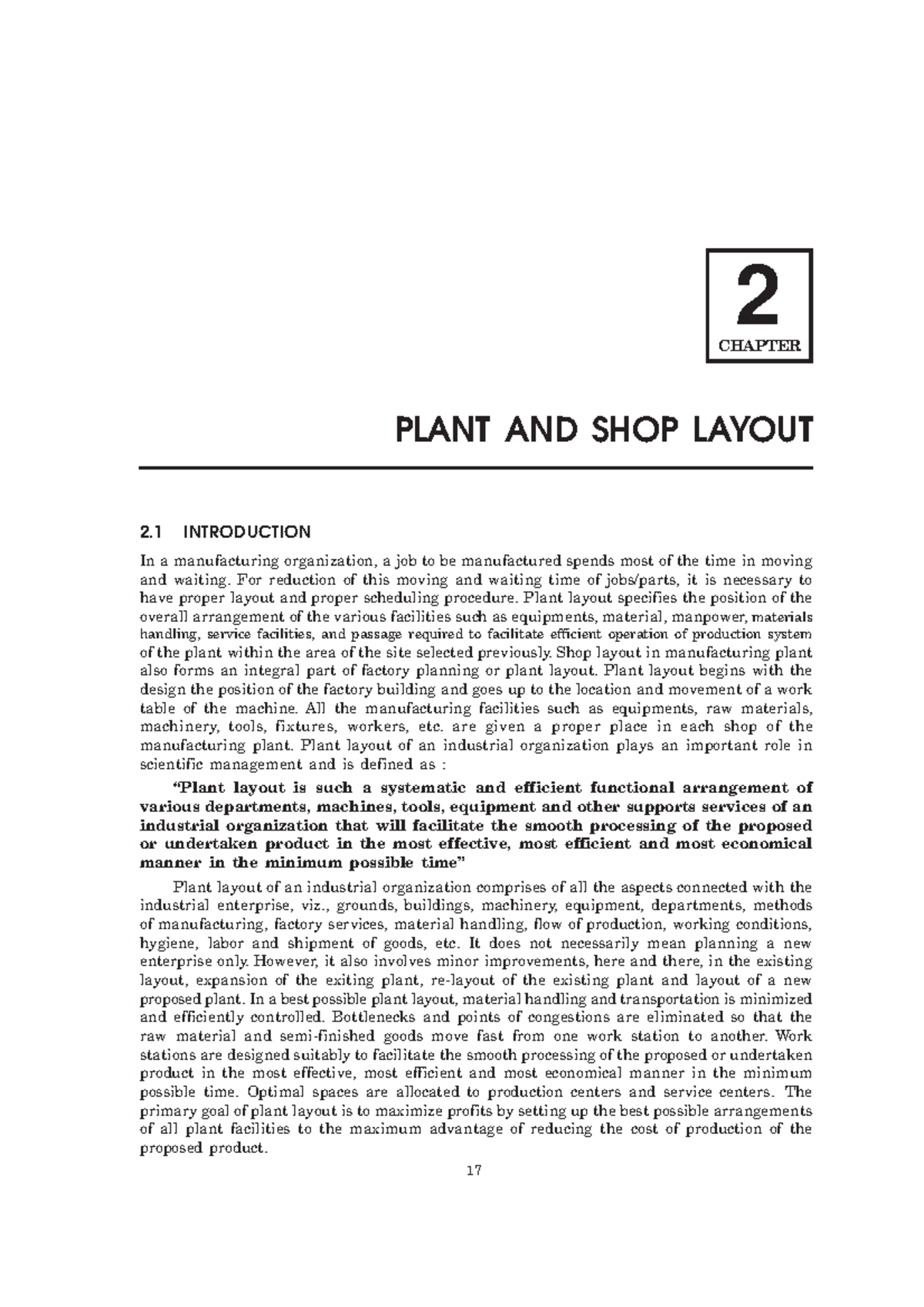 Workshop technology 1 30-114 - 17 PLANT AND SHOP LAYOUT 2 INTRODUCTION In a manufacturing - Studocu