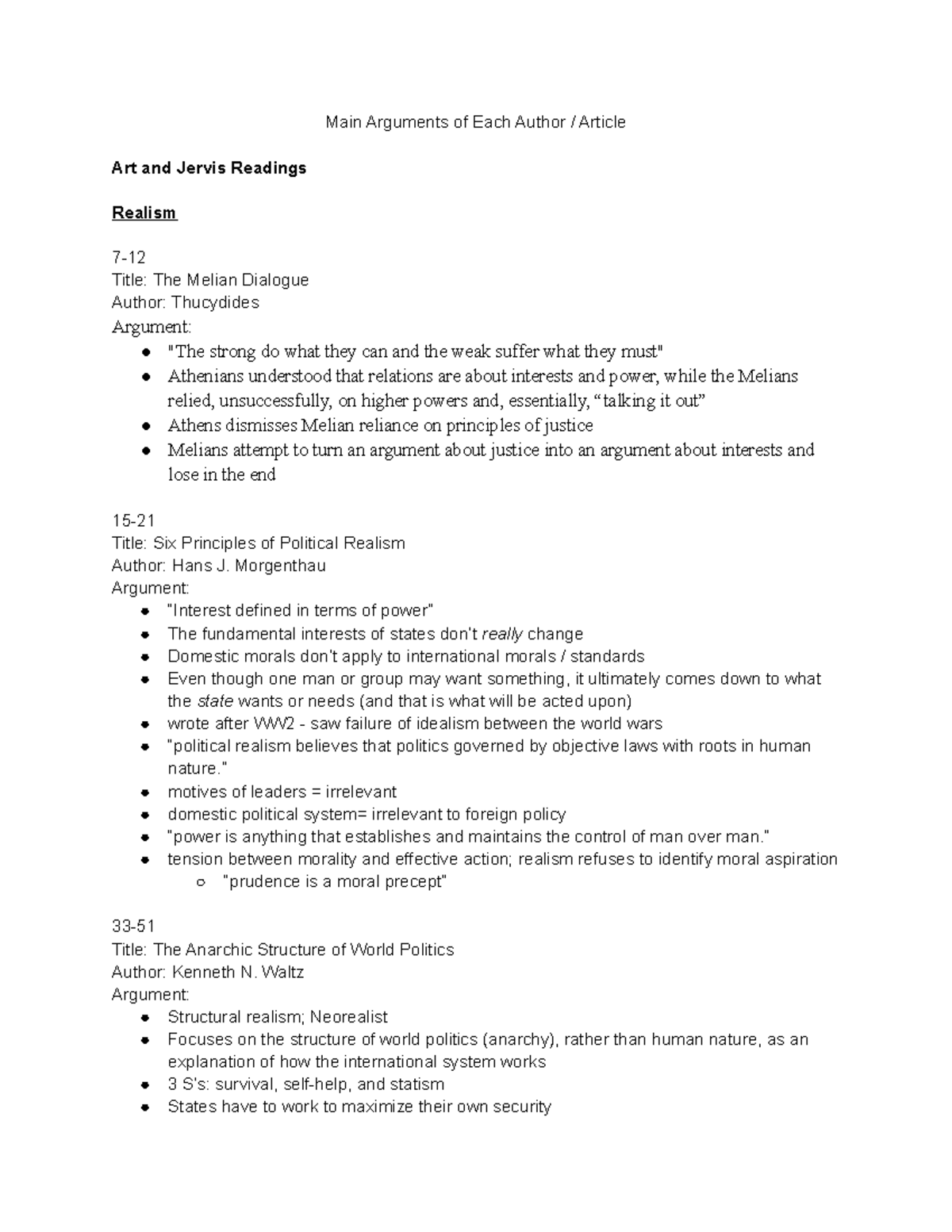 World Politics Main Arguments - Main Arguments of Each Author Article ...