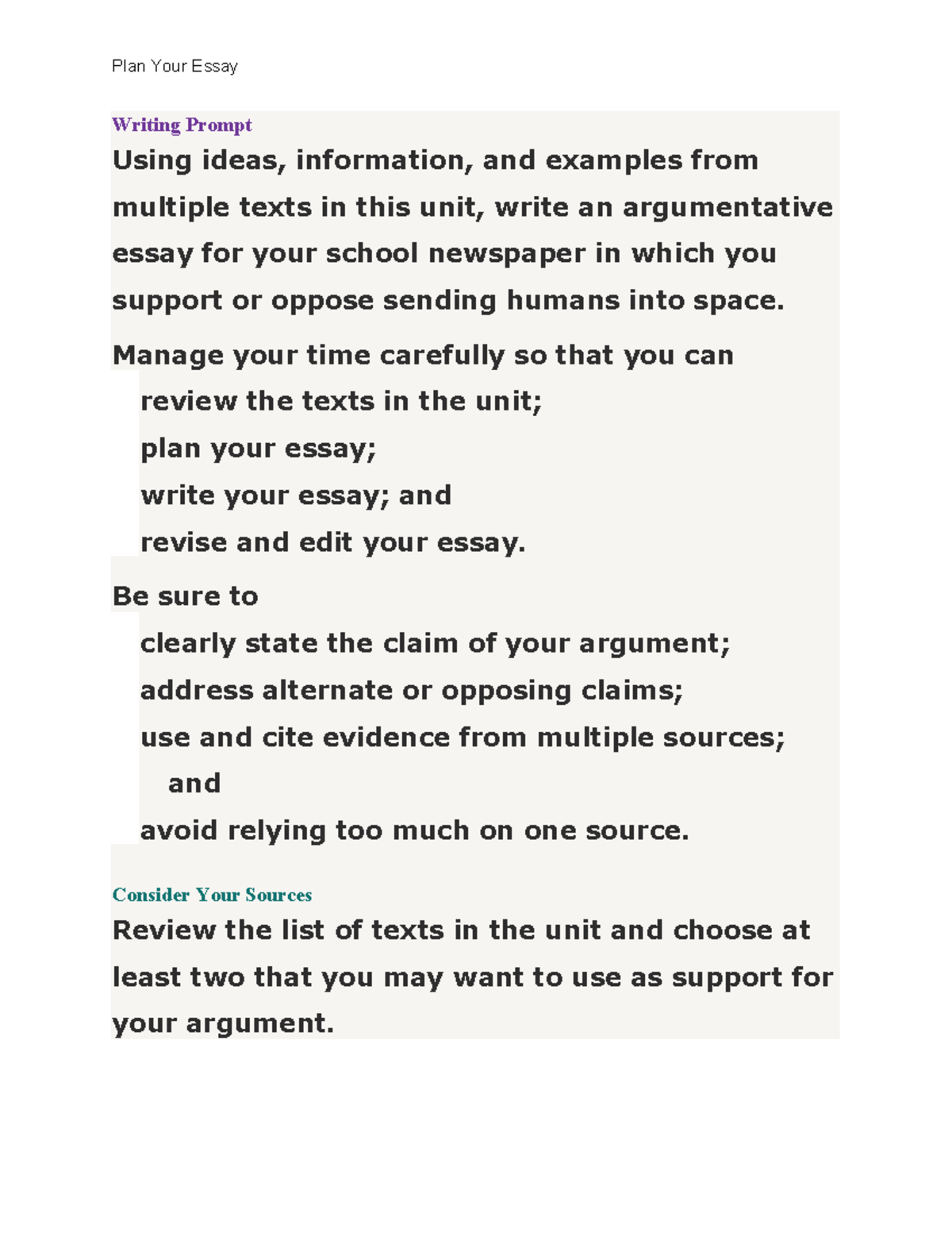 Plan Your Essay - Plan Your Essay Writing Prompt Using ideas ...
