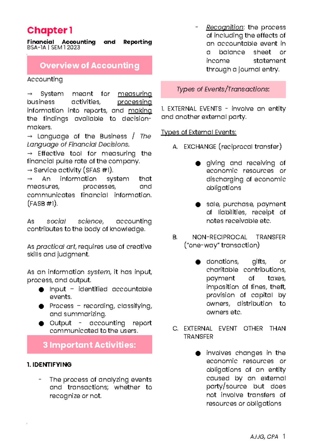 First SEM - FAR - this will be helpful - Chapter 1 Financial Accounting ...