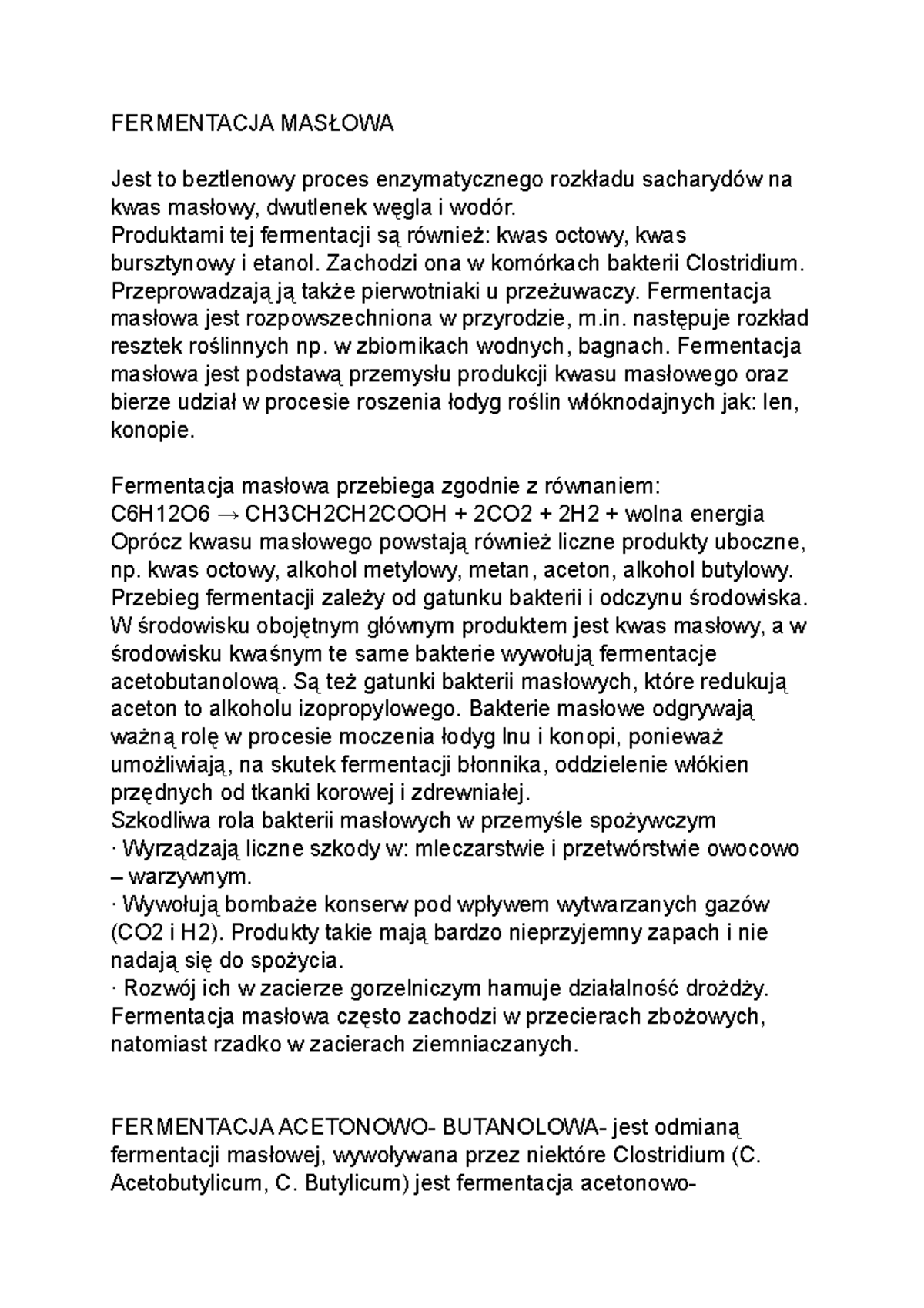 Fermentacja MASŁOWA 3 - notatki - FERMENTACJA MASŁOWA Jest to ...
