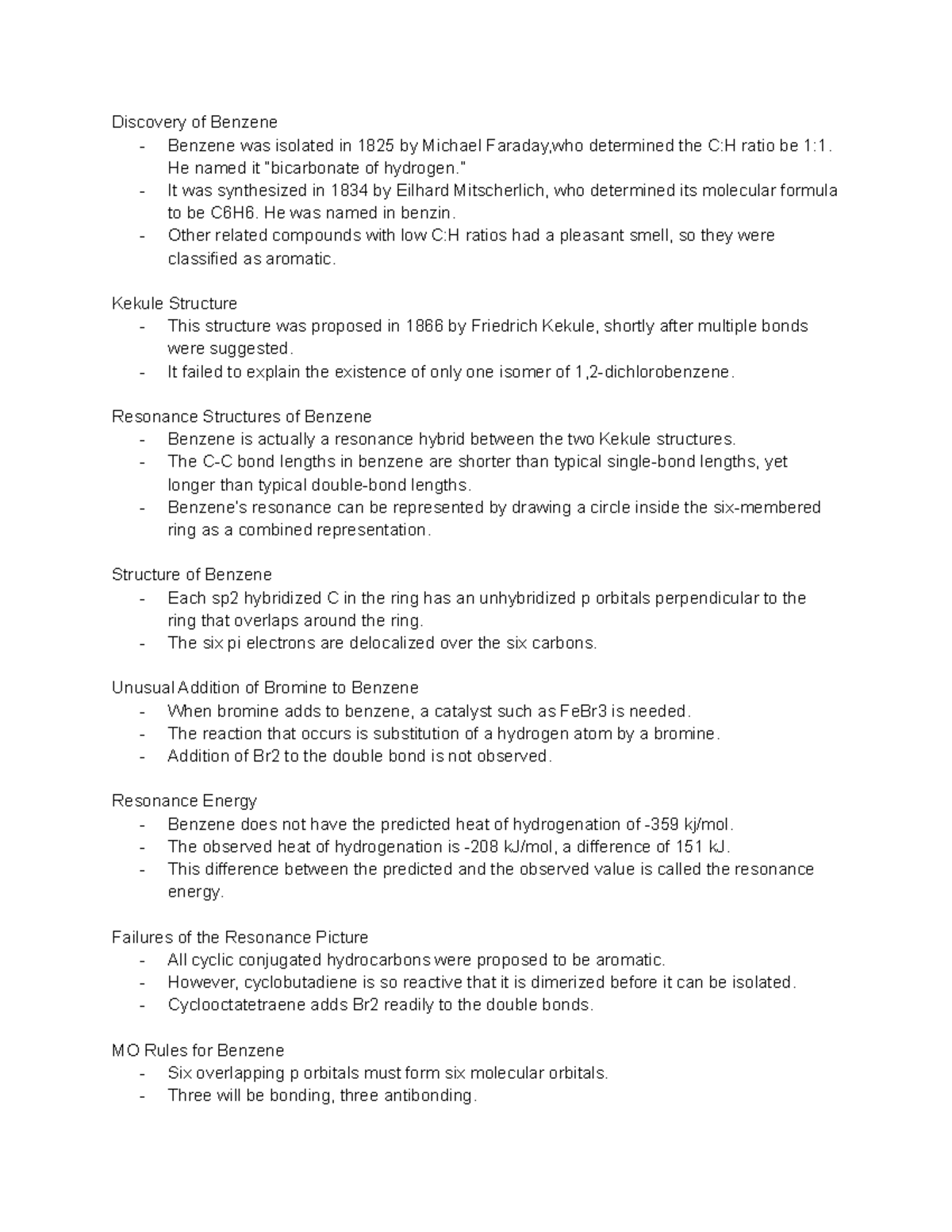 Chapter 16 Lecture Notes (Organic Chem 2) - Discovery of Benzene ...