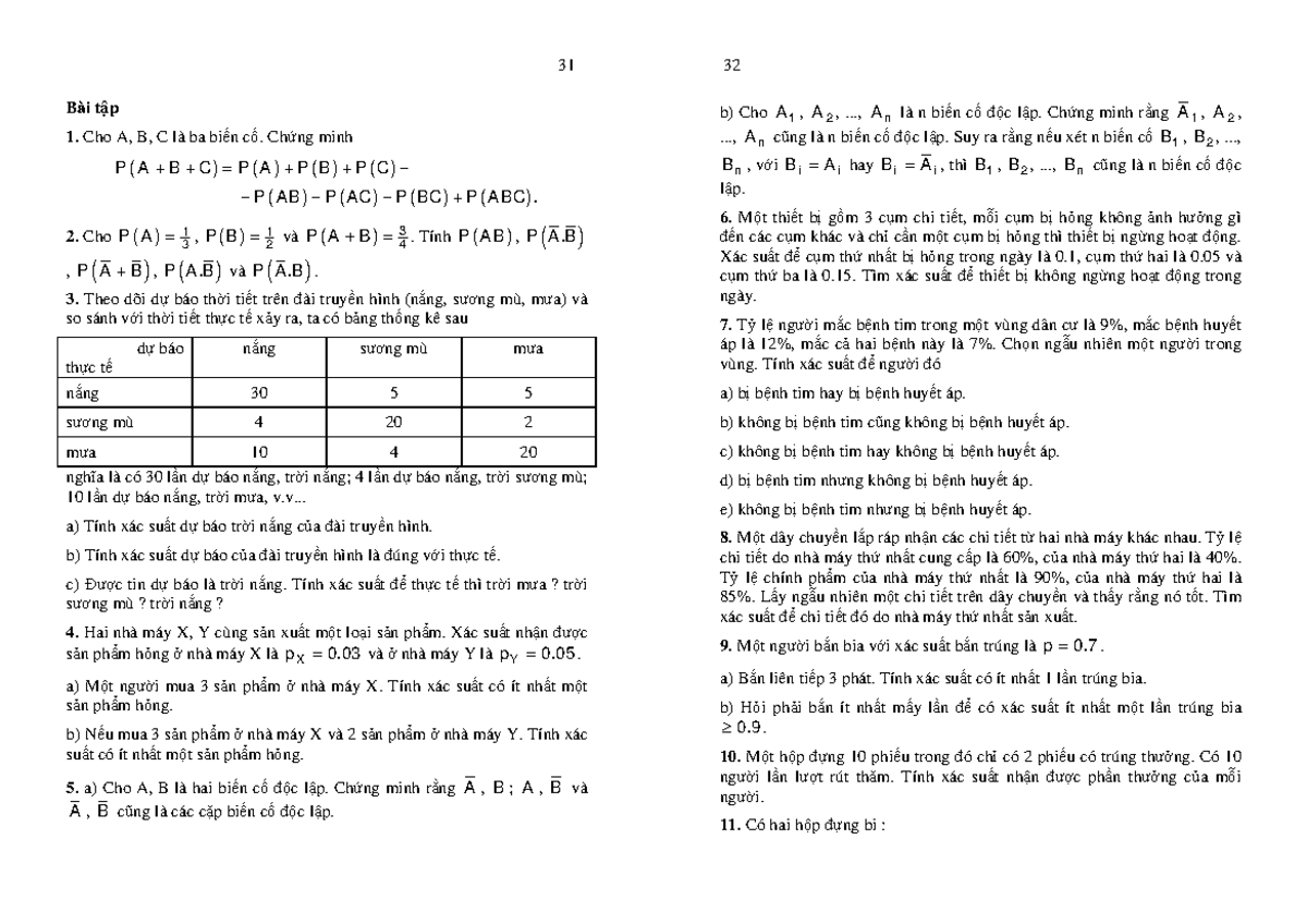 Bai Tap Chuong 1 - dvcbvmgkh - 31 Bài t¿p 1. Cho A, B, C là ba bi¿n cß. Chÿng minh ...