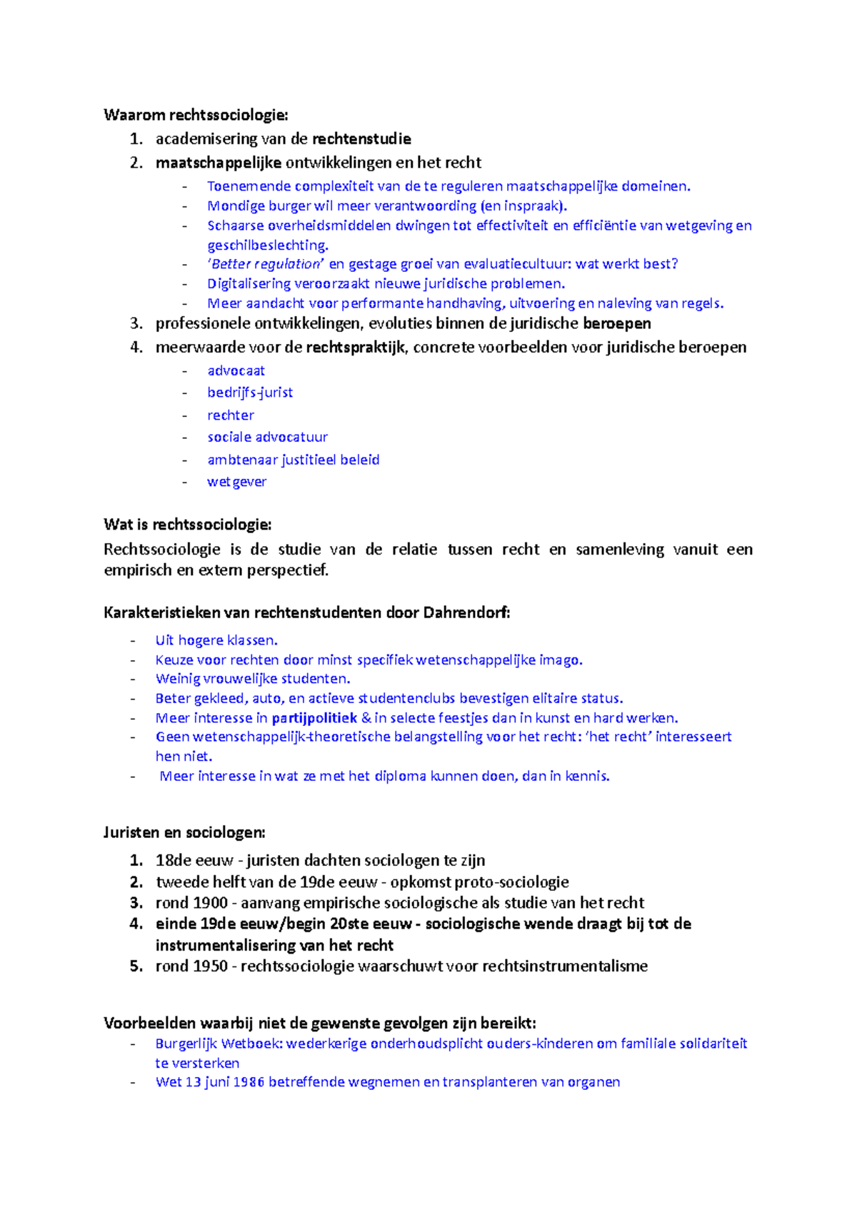 Kernwoorden voor het examen - Waarom rechtssociologie: 1. academisering ...