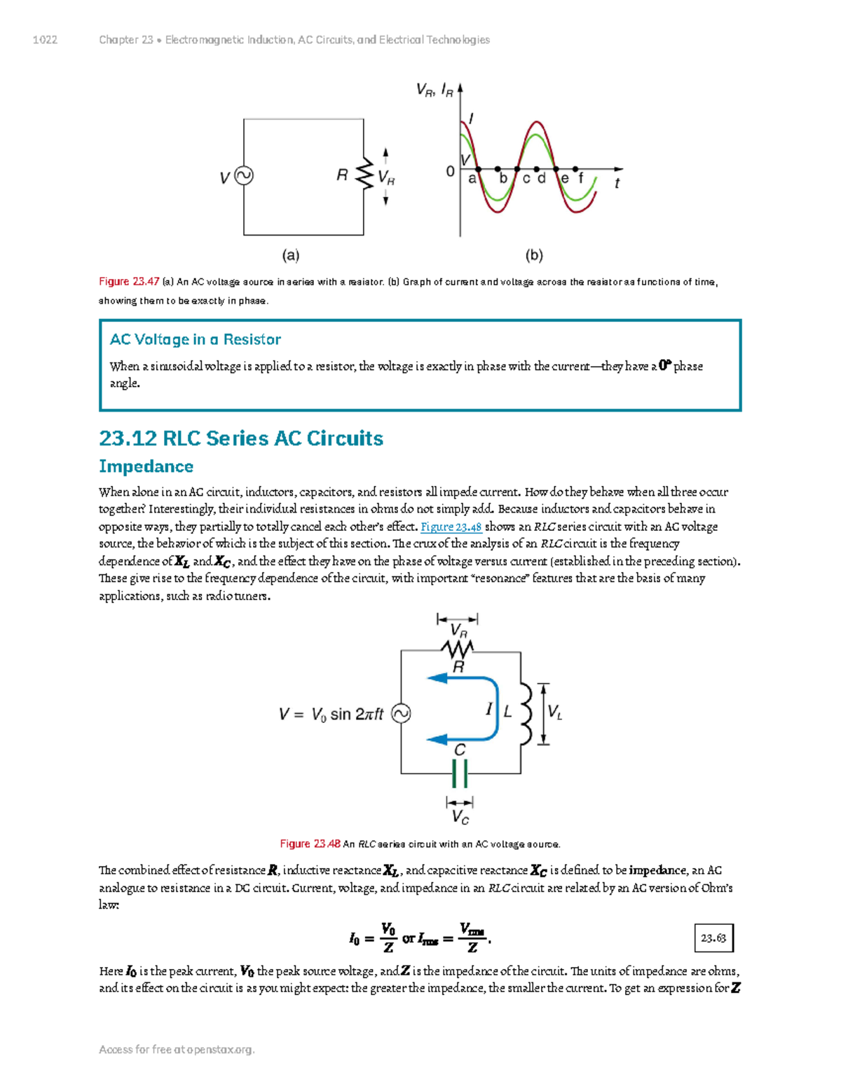 CP 23.12. RLC Series AC Circuits pg1022-1028 - Figure 23 (a) An AC ...