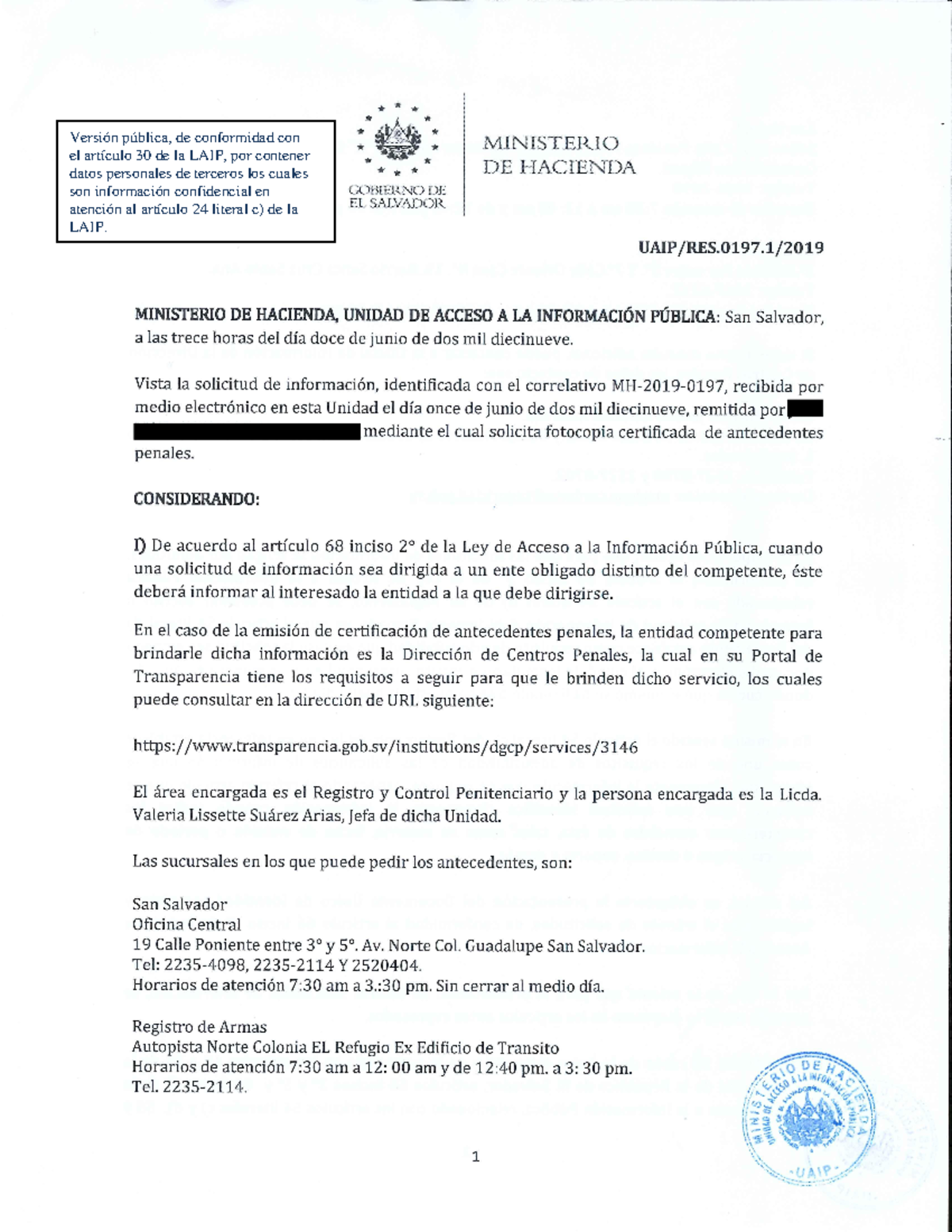 700 UAIP IF 2019 11431 - 👍buena - GOBERNO EL SALVADOR. MINISTERIO DE ...