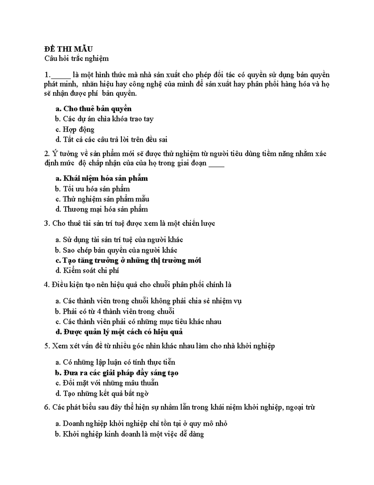 KNKD - ÔN TẬP KNKD - ĐỀ THI MẪU Câu hỏi trắc nghiệm 1._____ là một hình thức mà nhà sản xuất cho ...
