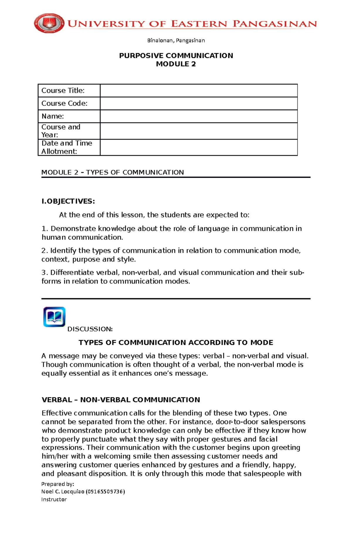 Module 2 Types of Communication - PURPOSIVE COMMUNICATION MODULE 2 ...