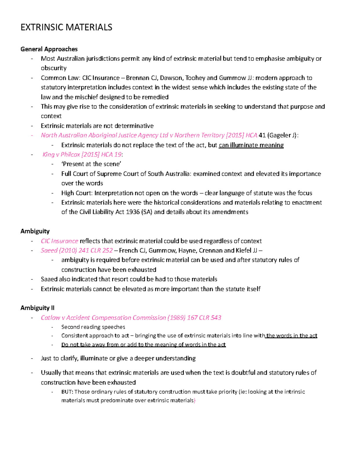 Interpreting THE LAW- WEEK 8 - EXTRINSIC MATERIALS General Approaches ...
