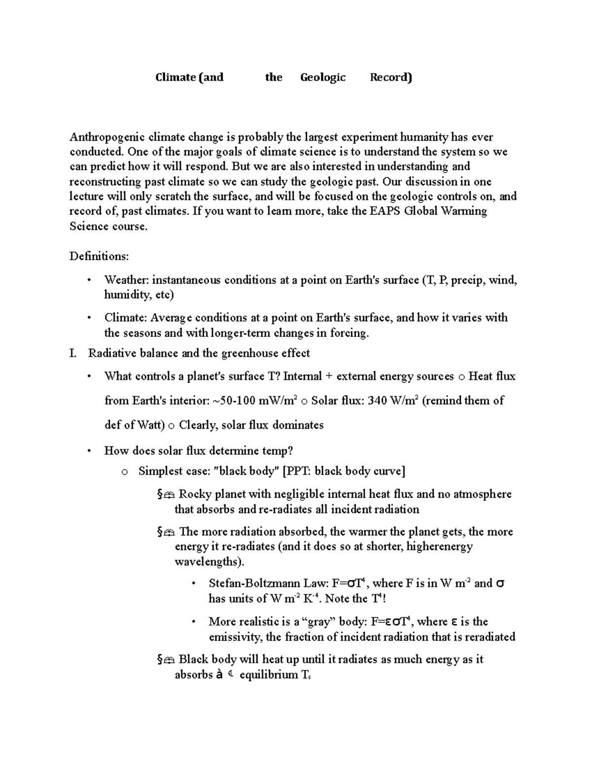 GEO 1111 - Climate Through Geologic History - Climate (and the Geologic ...