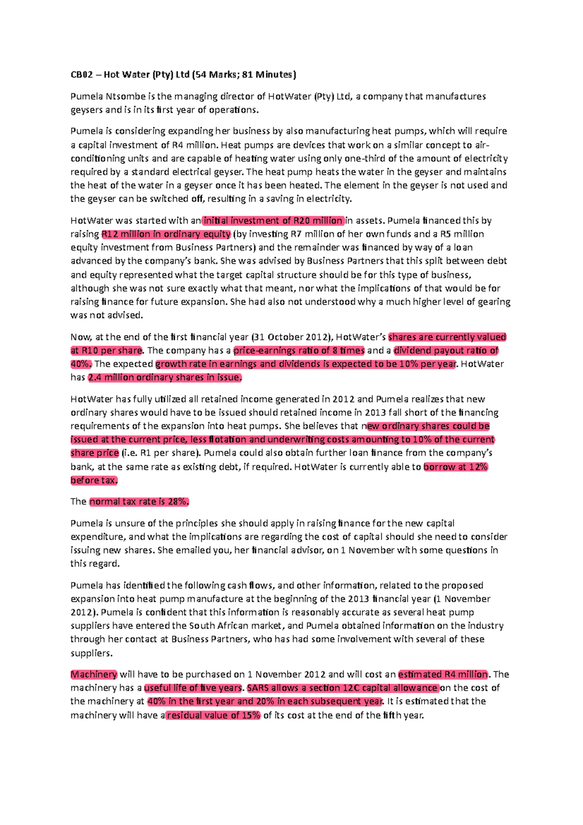 Hot Water Pty Ltd CB02 - capital budgeting - CB02 – Hot Water (Pty) Ltd ...