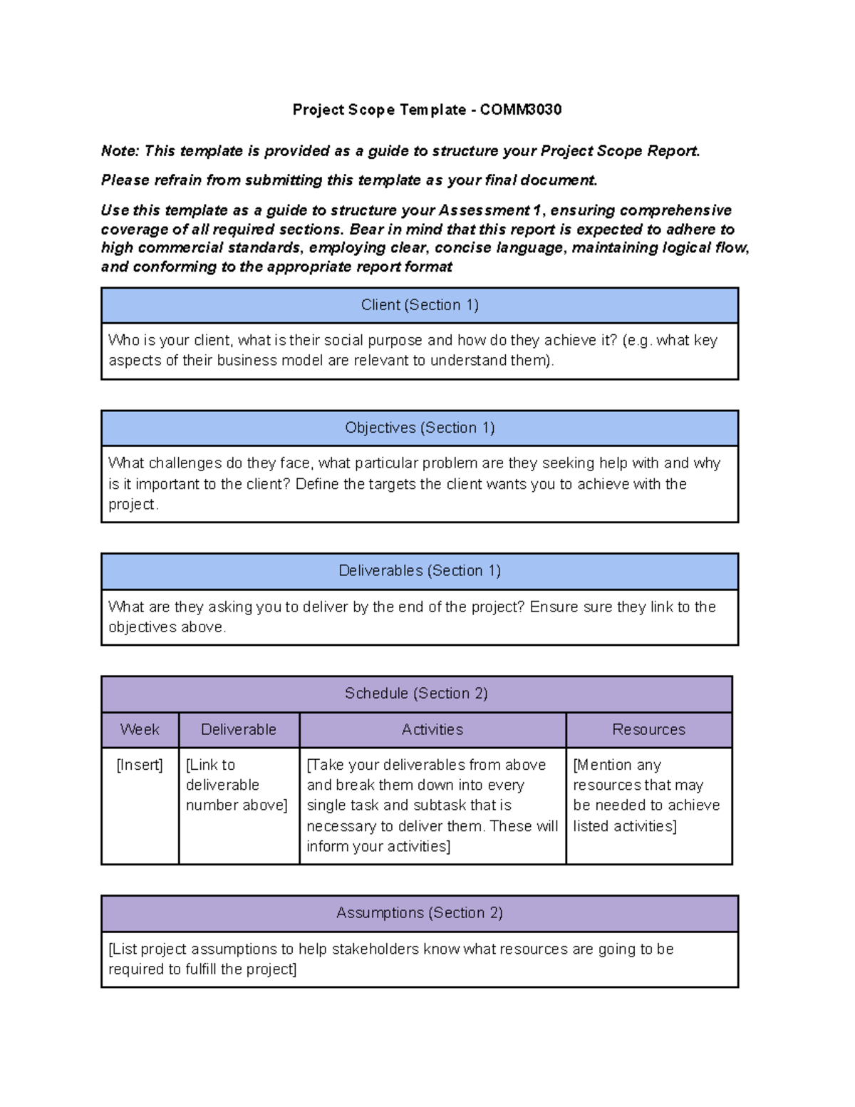 COMM3030 Project Scope Template - Assessment 1 - Project Scope Template ...