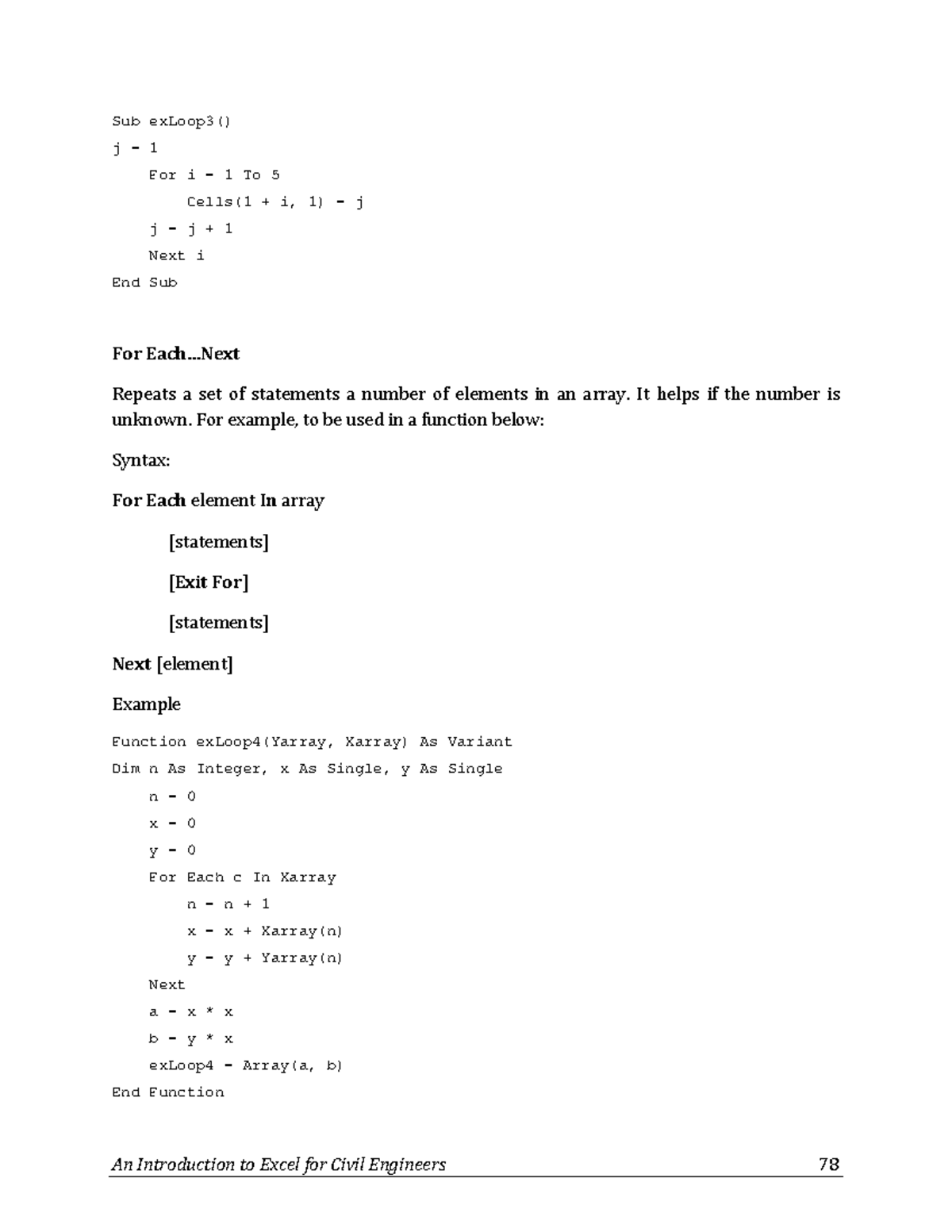 An Introduction to Excel for Civil Engineers From engineering theory to ...