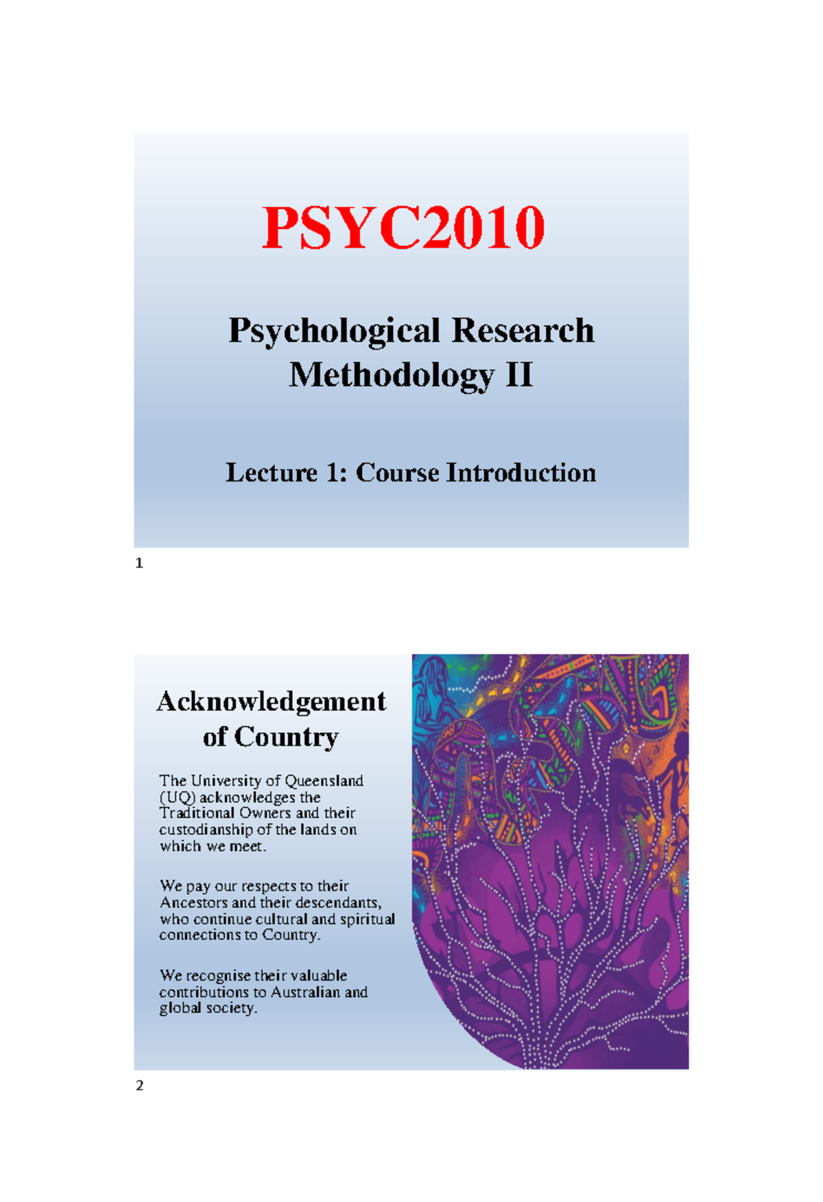 Lecture 1 Slides - Psychological Research Methodology II Lecture 1 ...
