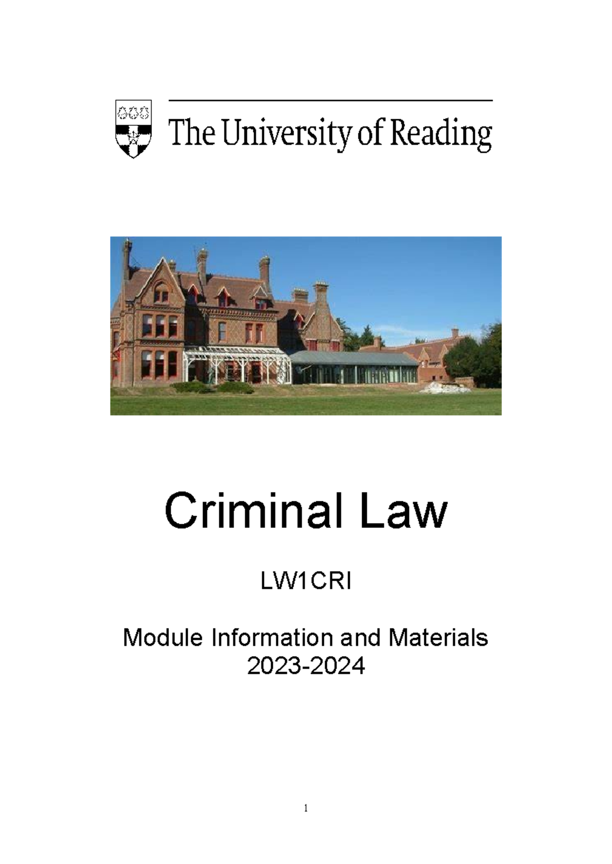 Criminal Law Module Information and Materials 2023-24 - Criminal Law LW1CRI Module Information ...