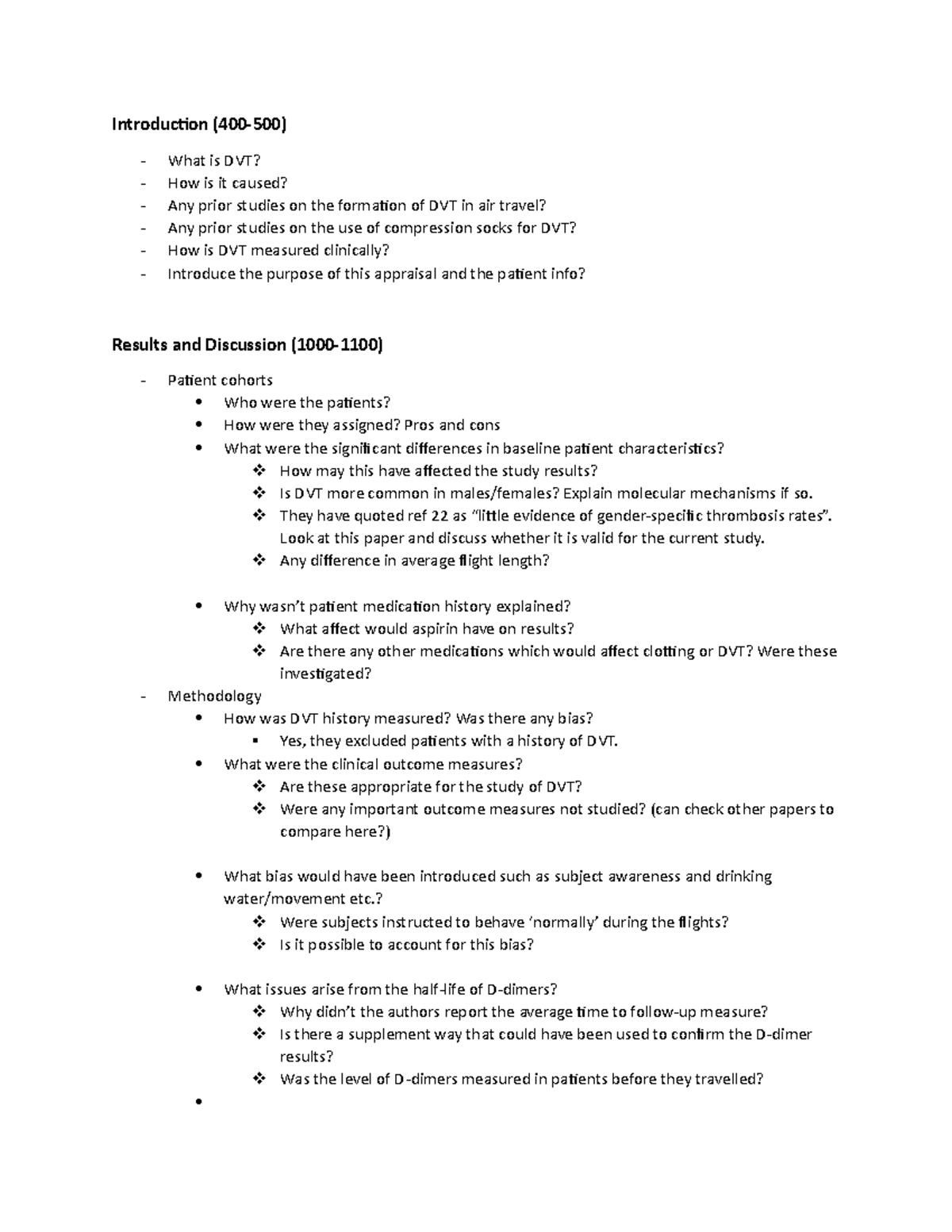 DVT assessment - Introduction What is DVT? How is it caused? Any prior ...