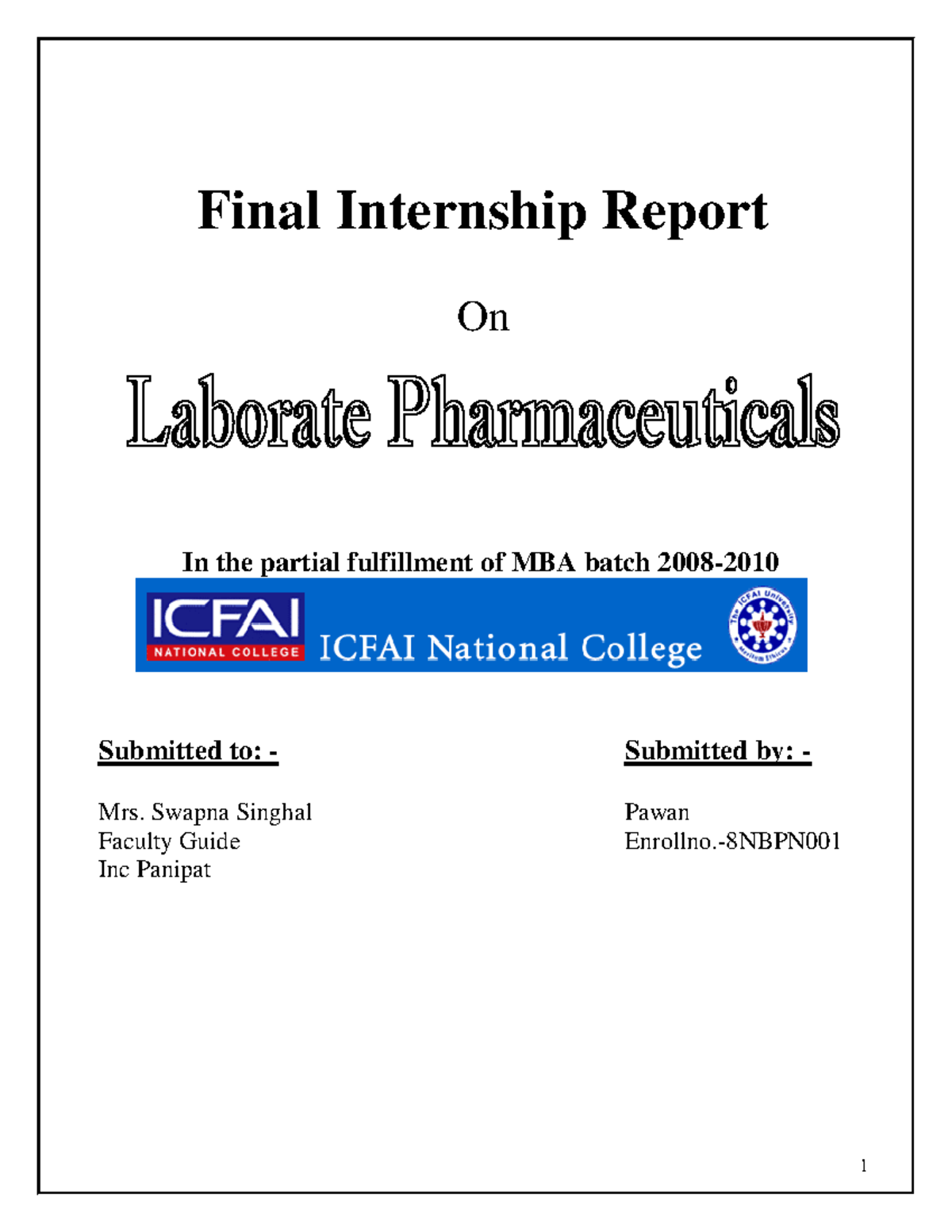 MKTi619 Internship Report on laborate pharmaceuticals india ltd - Final ...