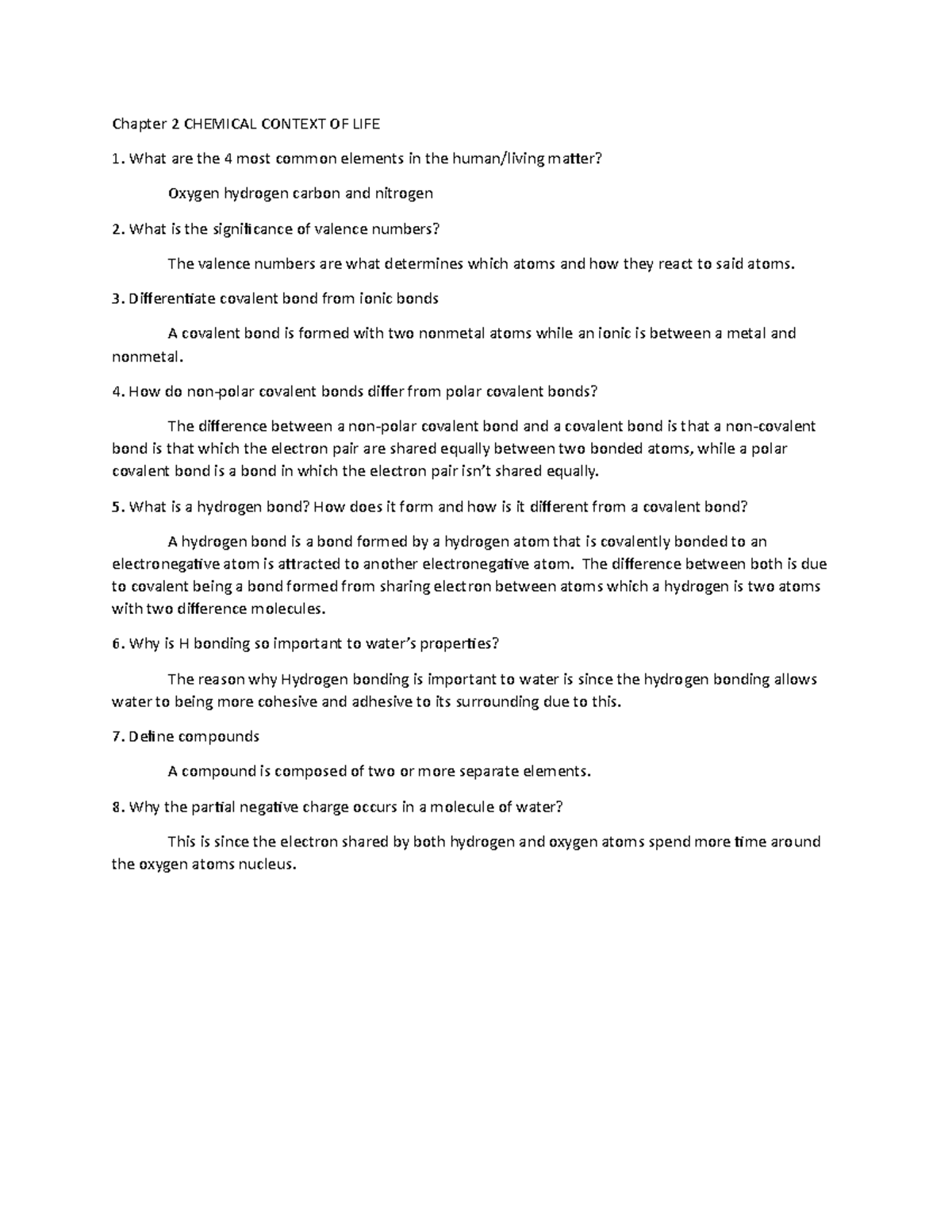 Chapter 2 participation w sheet - Chapter 2 CHEMICAL CONTEXT OF LIFE ...