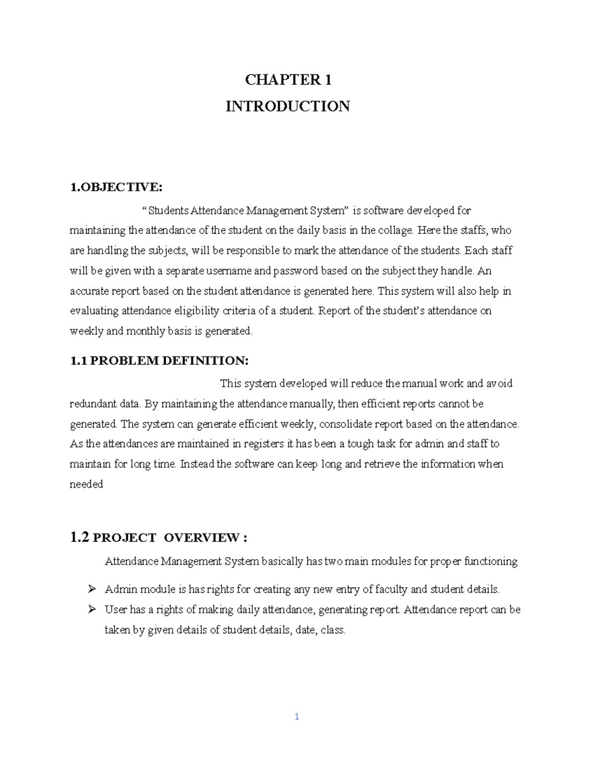 Students attendance management system da - CHAPTER 1 INTRODUCTION 1 ...