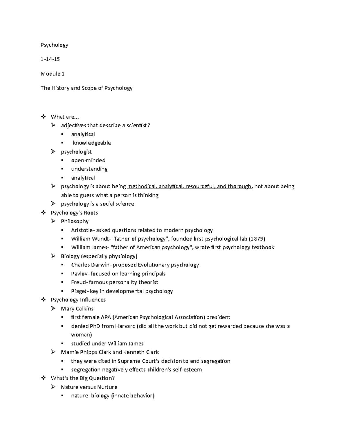 Module 1 - Psychology 1-14- Module 1 The History and Scope of ...
