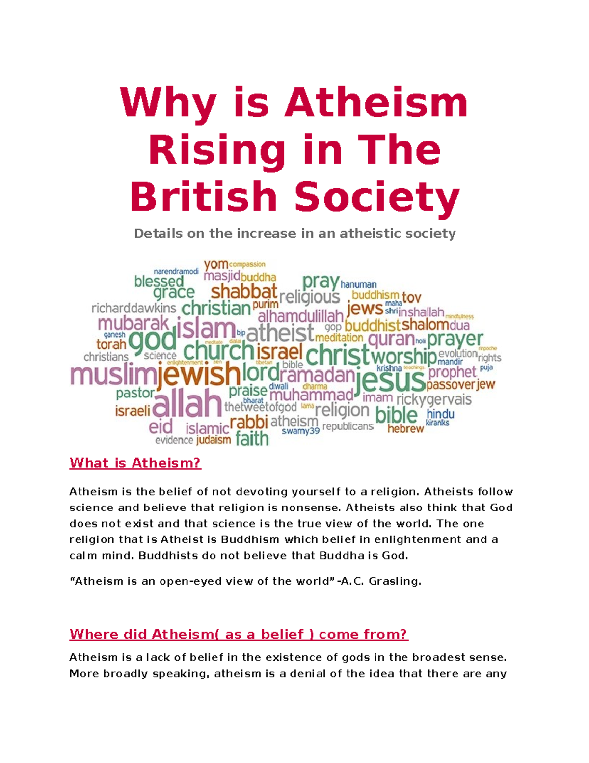 Atheism notes - religious studies - Why is Atheism Rising in The ...