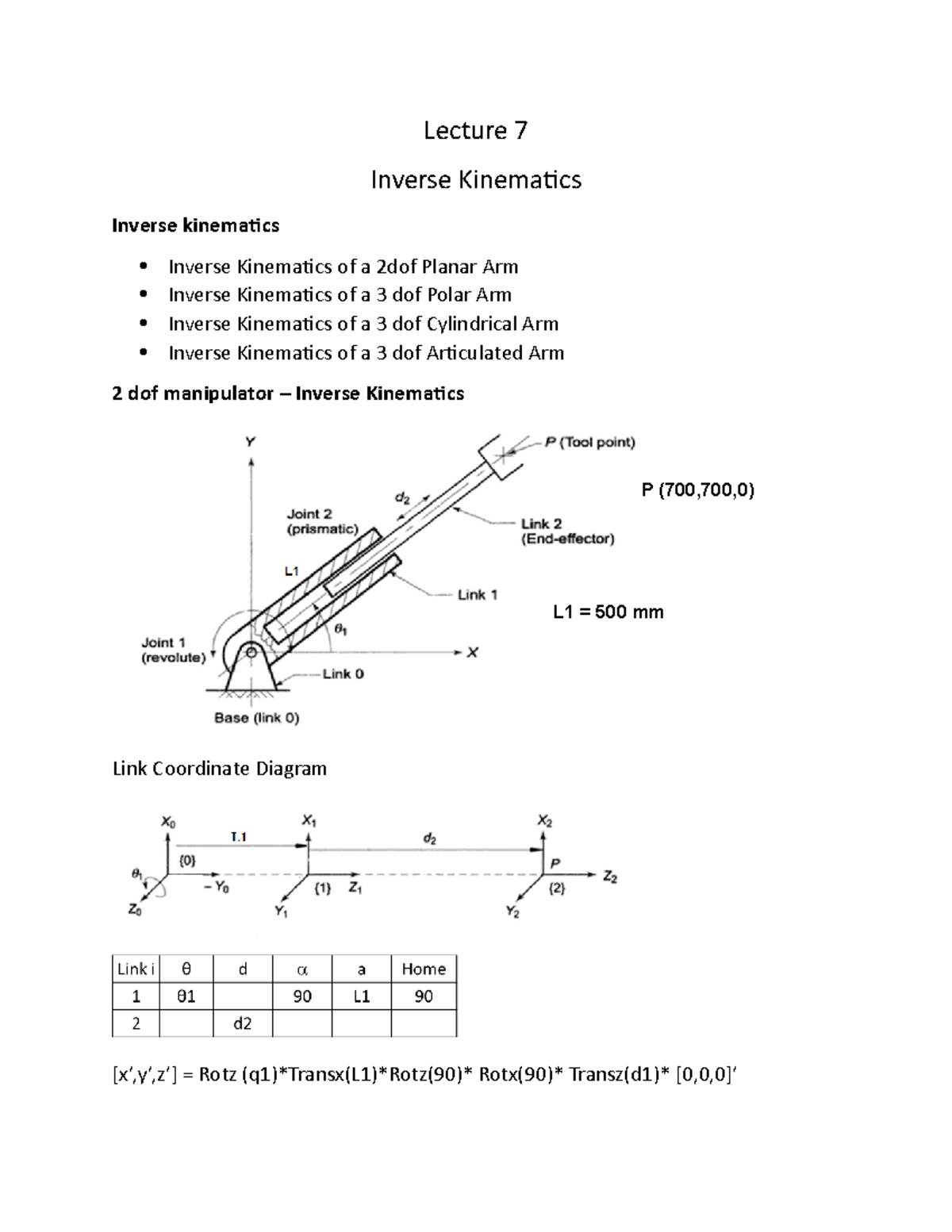 Lecture 7,8 - Inverse Kinematics - Mechanism and Robotics - BITS Pilani ...