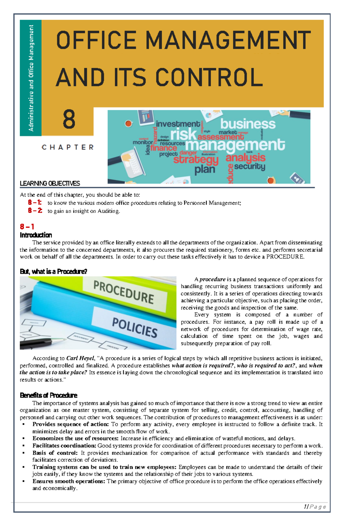 Module 8 Office Management and Its Control - LEARNING OBJECTIVES At the ...