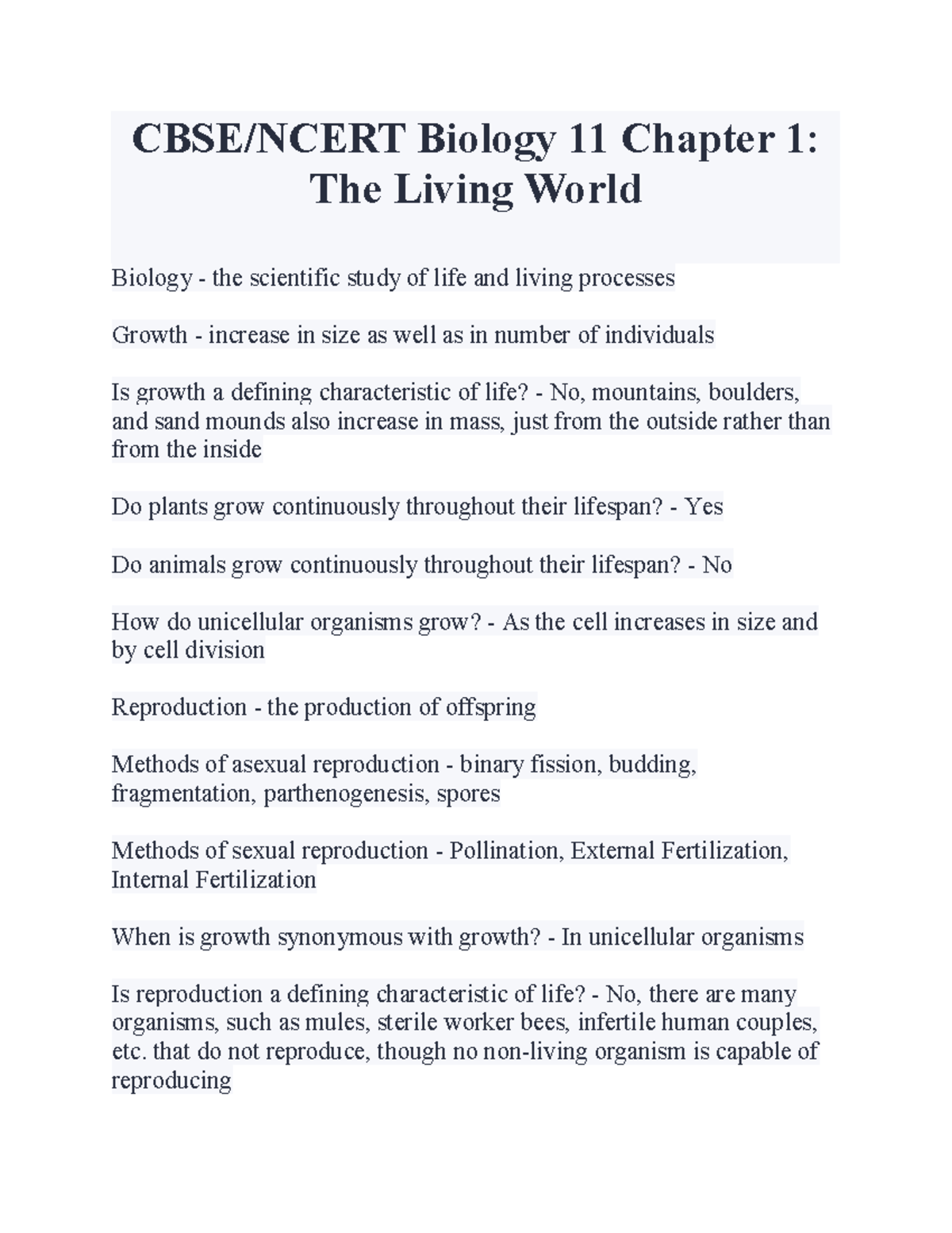 CBSE Biology 11 chapter 1 - CBSE/NCERT Biology 11 Chapter 1: The Living ...