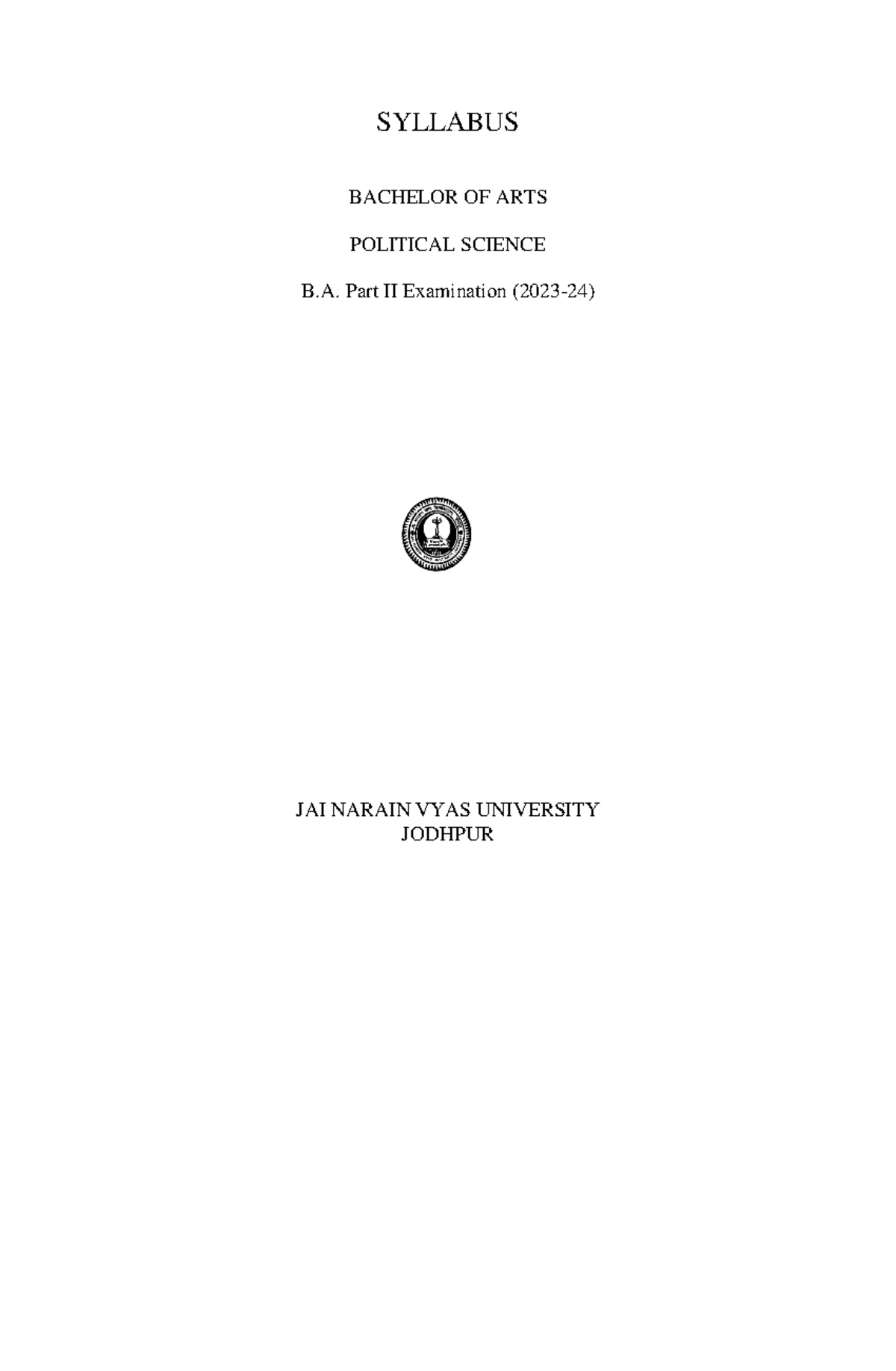 Bapolitical syllabus - SYLLABUS BACHELOR OF ARTS POLITICAL SCIENCE B ...