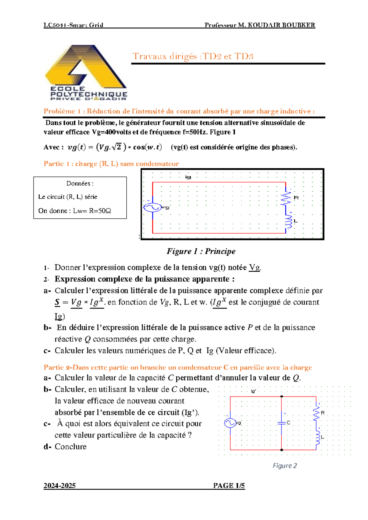 TD2-2024 - hhhhhhhhhhhh - Travaux dirigés :TD2 et TD Problème 1 : Réduction de l’intensité du ...