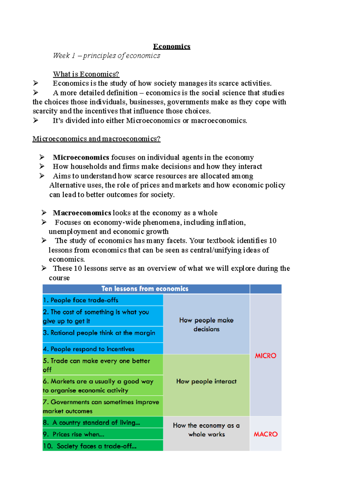 Economics notes - Economics Week 1 principles of economics What is ...