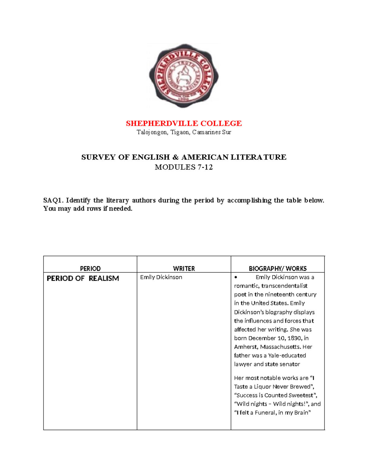 Midterm-Module 7-12- Survey of English American Lit- Postigo ...