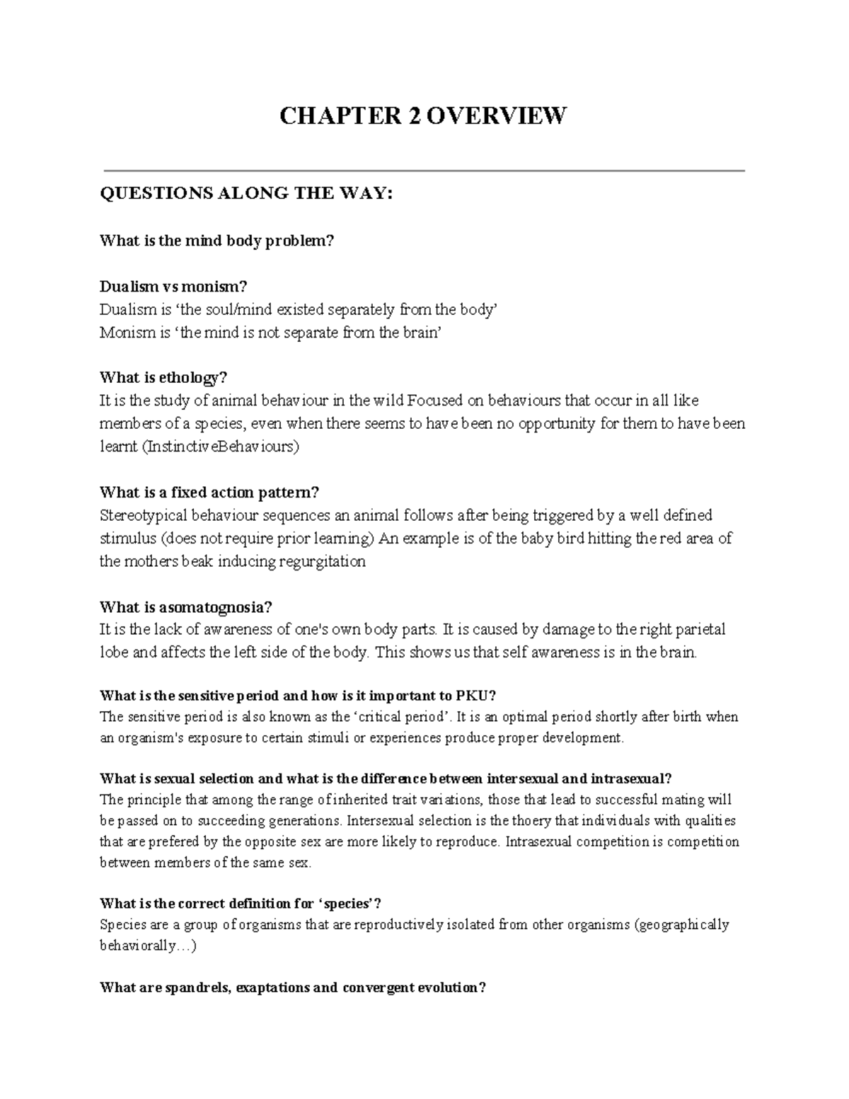 Chapter 2 Review - Summary Brain and Behaviour I - CHAPTER 2 OVERVIEW ...