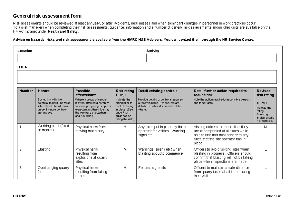 Generic ra - fjhgfjfty - General risk assessment form Risk assessments ...
