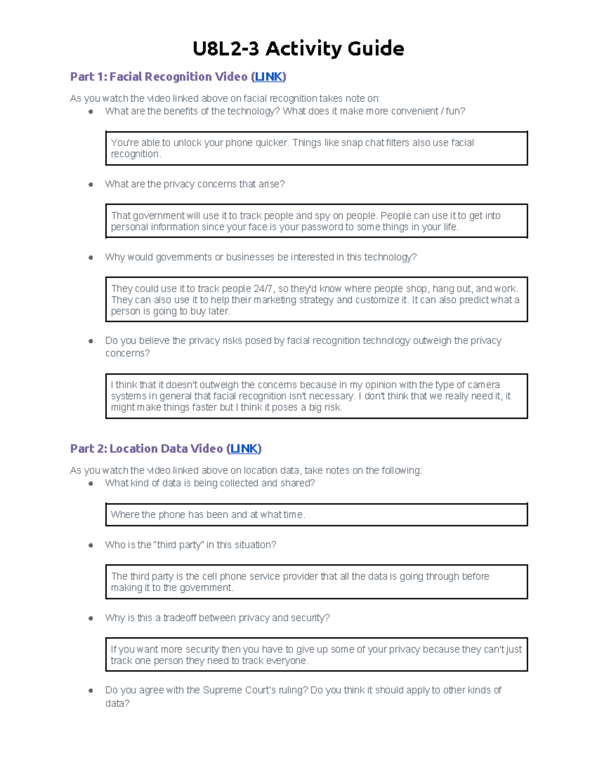 Copy of U8L2-3 Activity Guide - U8L2-3 Activity Guide Part 1: Facial ...