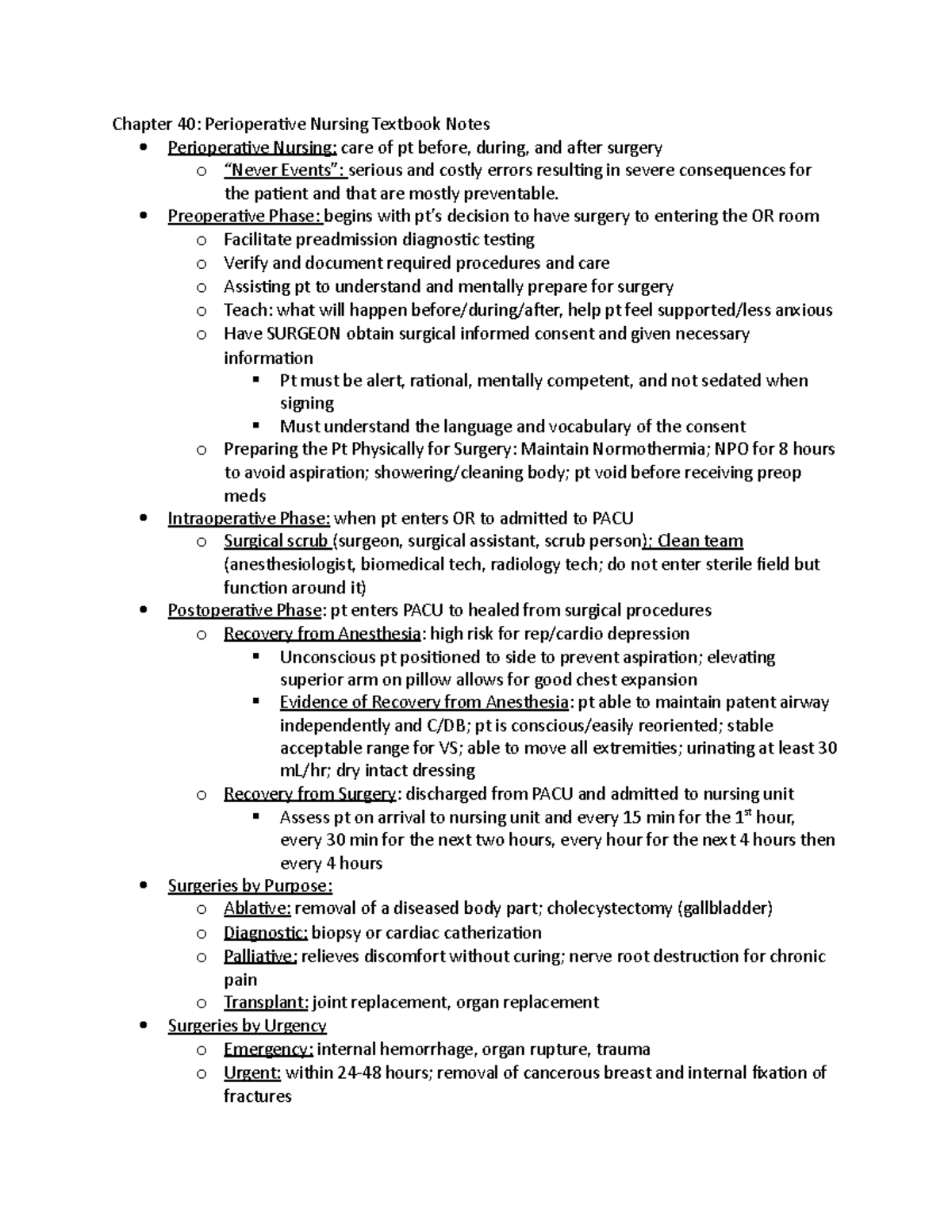 Perioperative Care - Summary Basic Nursing - Chapter 40: Perioperative ...