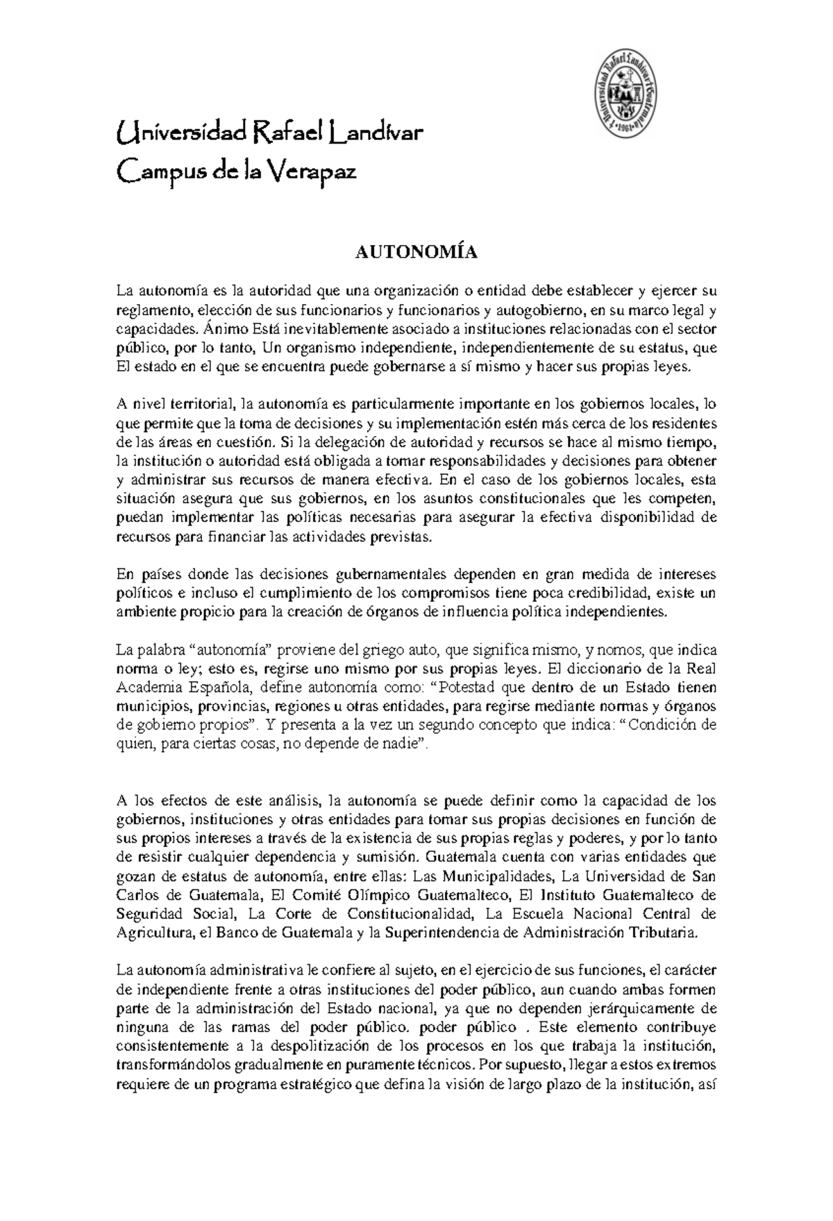Autonomia - analisis de la automia en el país - Campus de la Verapaz ...