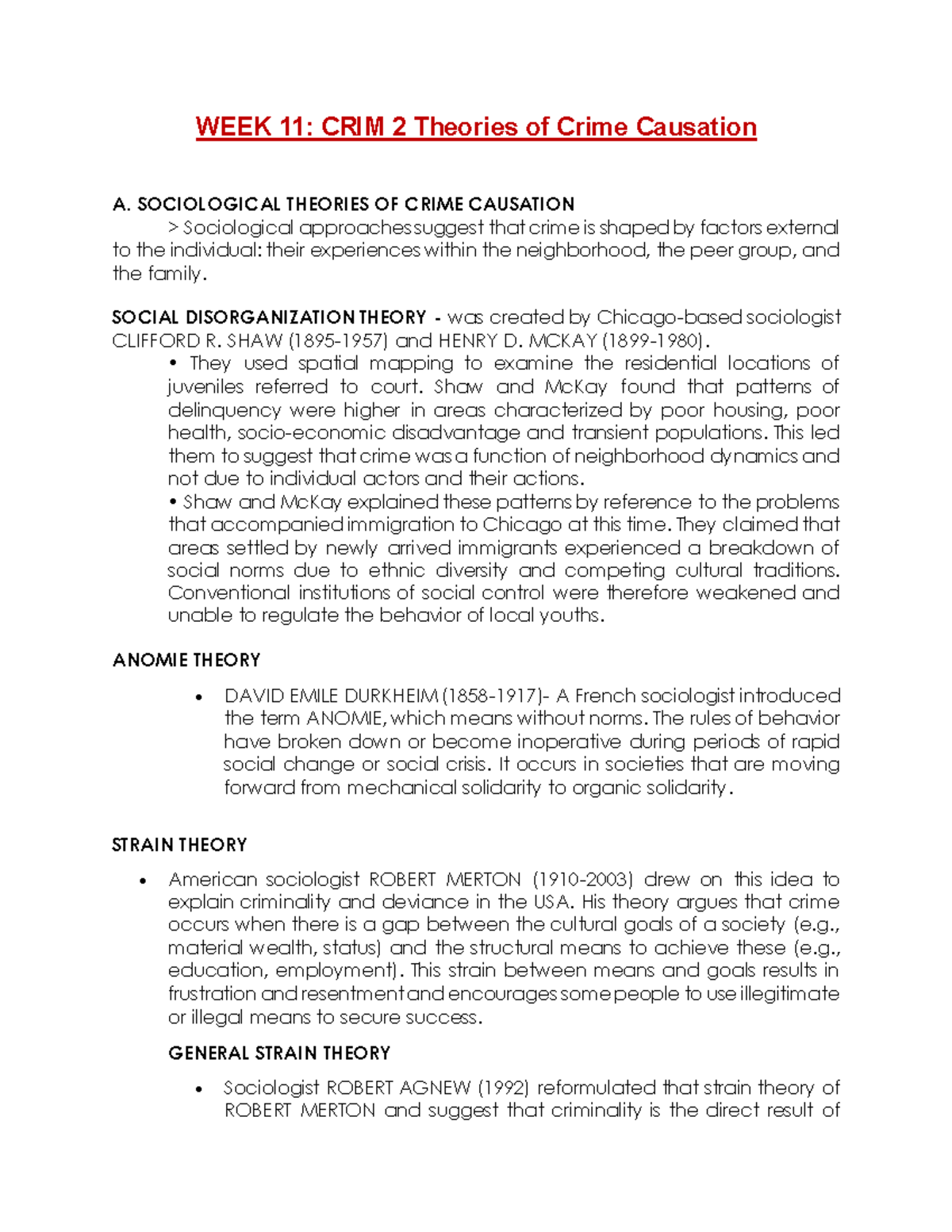 CRIM 2 Theories of Crime Causation - WEEK 11: CRIM 2 Theories of Crime ...