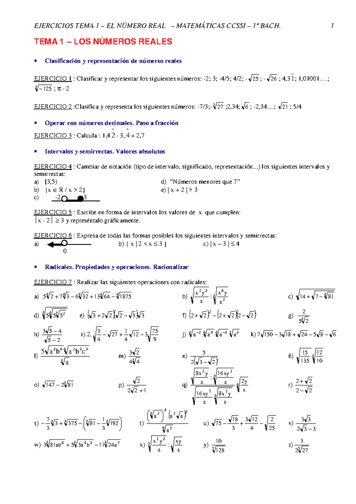1BCS - Ejercicios 1 - El numero real - EJERCICIOS TEMA 1 – EL NÚMERO ...