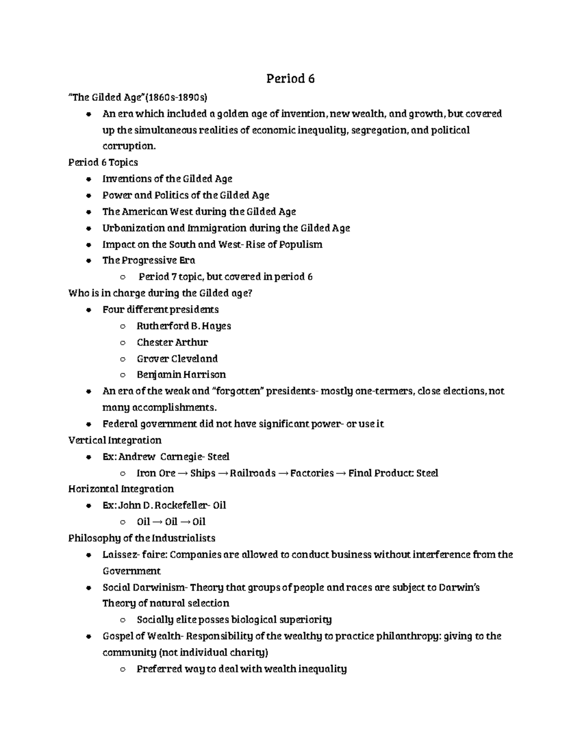 Period 6 AP US History Notes - Period 6 “The Gilded Age”(1860s-1890s ...