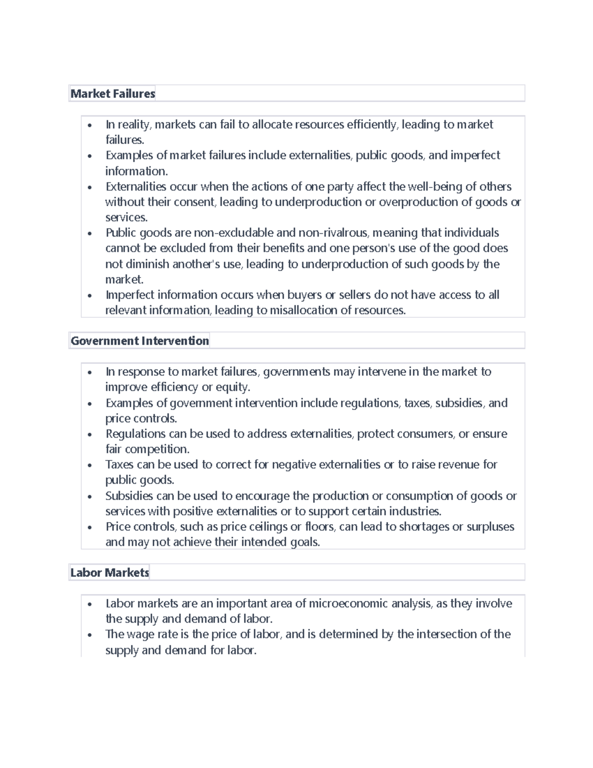 Microeconomics in the Real World - Market Failures • In reality ...
