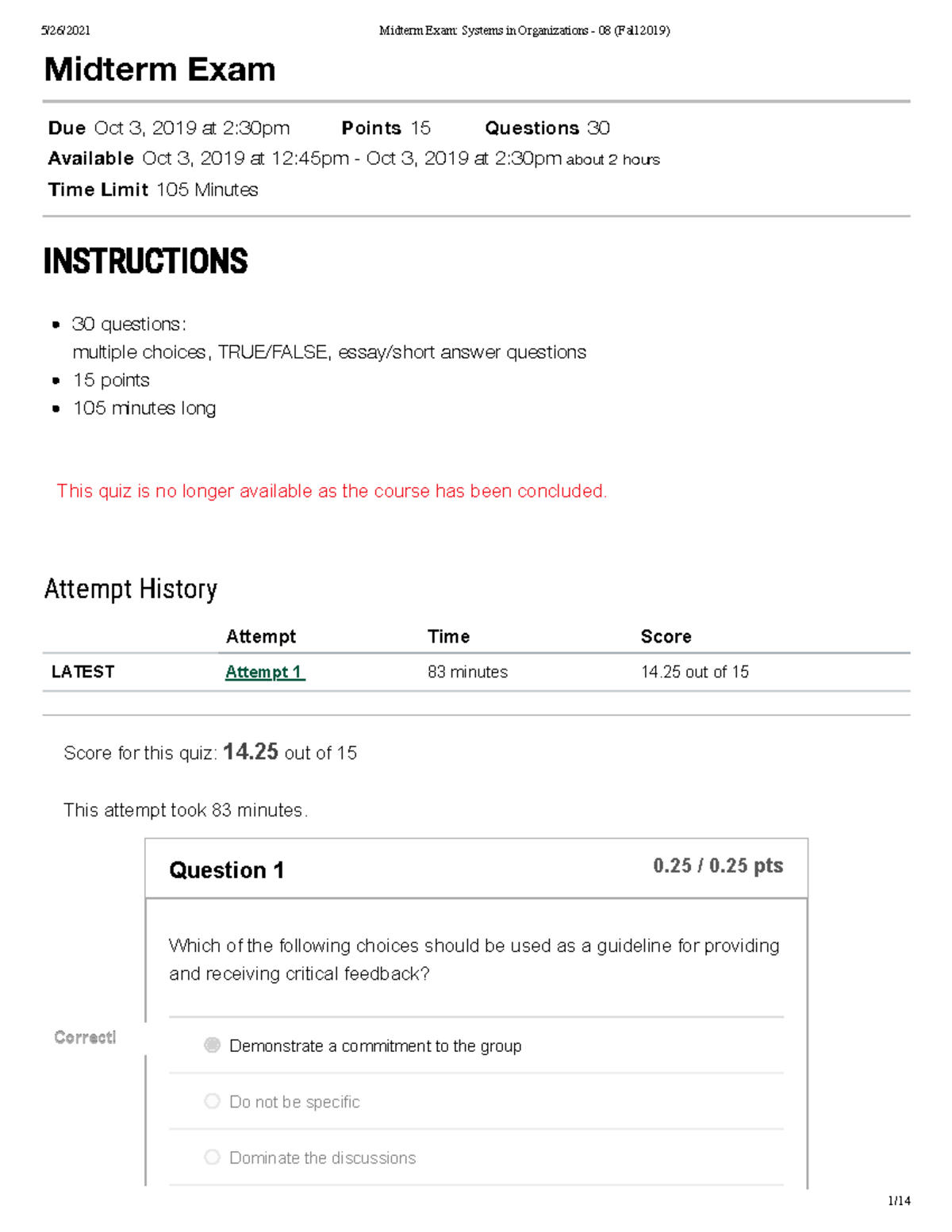 Midterm Exam Systems in Organizations - 08 (Fall 2019 ) - Midterm Exam ...