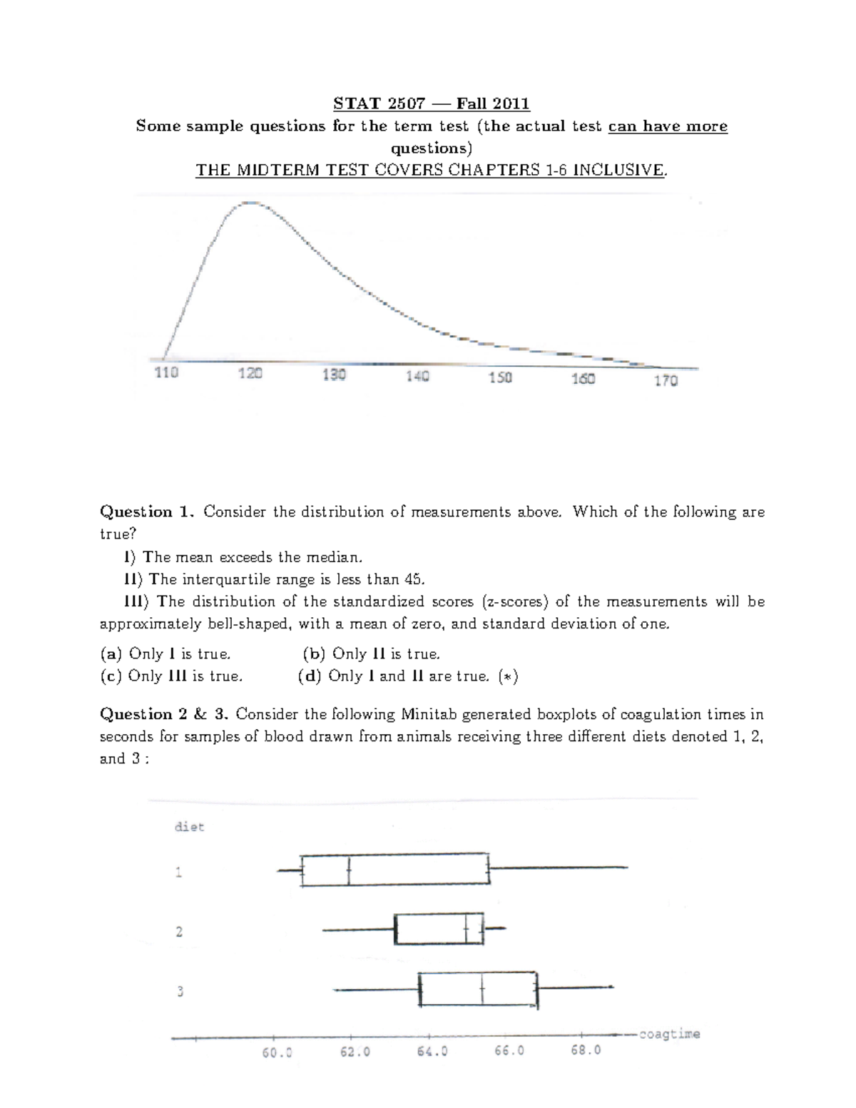 Practice Exam Introduction to Statistical Modeling I - 2011, questions ...