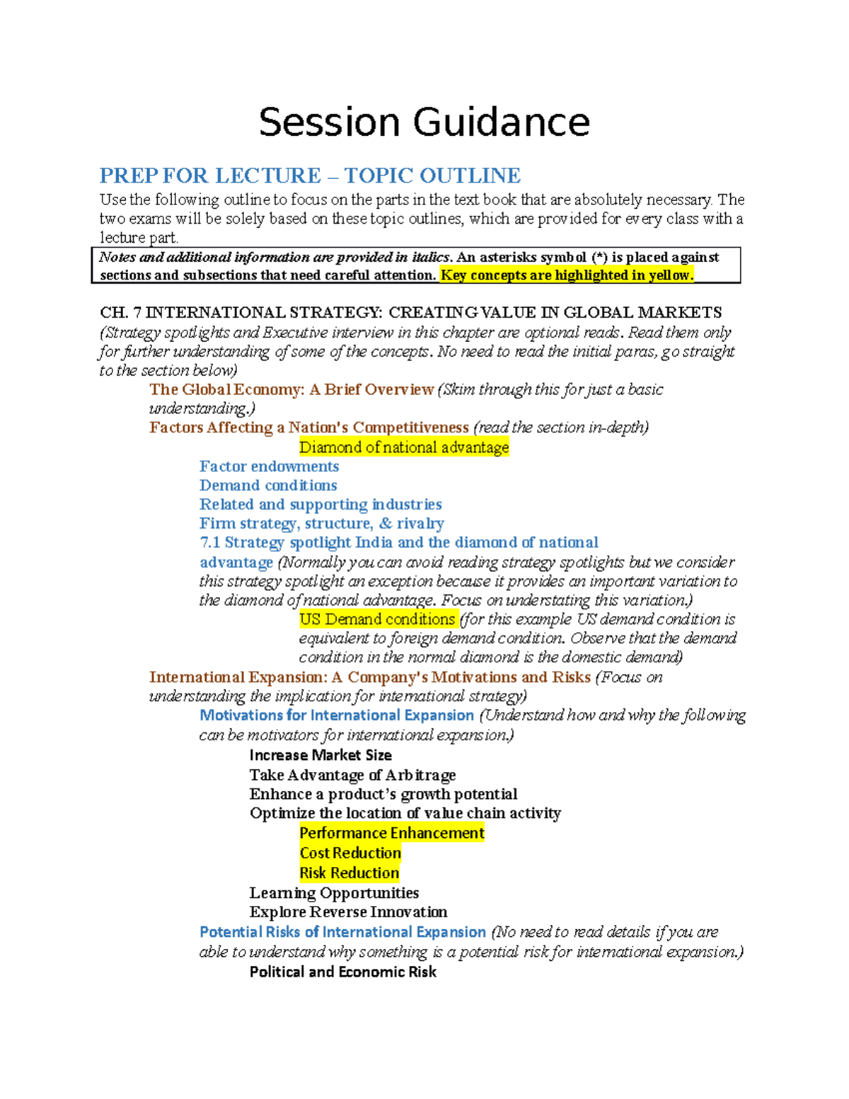 Session guidance Ch7 International strat - Session Guidance PREP FOR LECTURE – TOPIC OUTLINE Use ...
