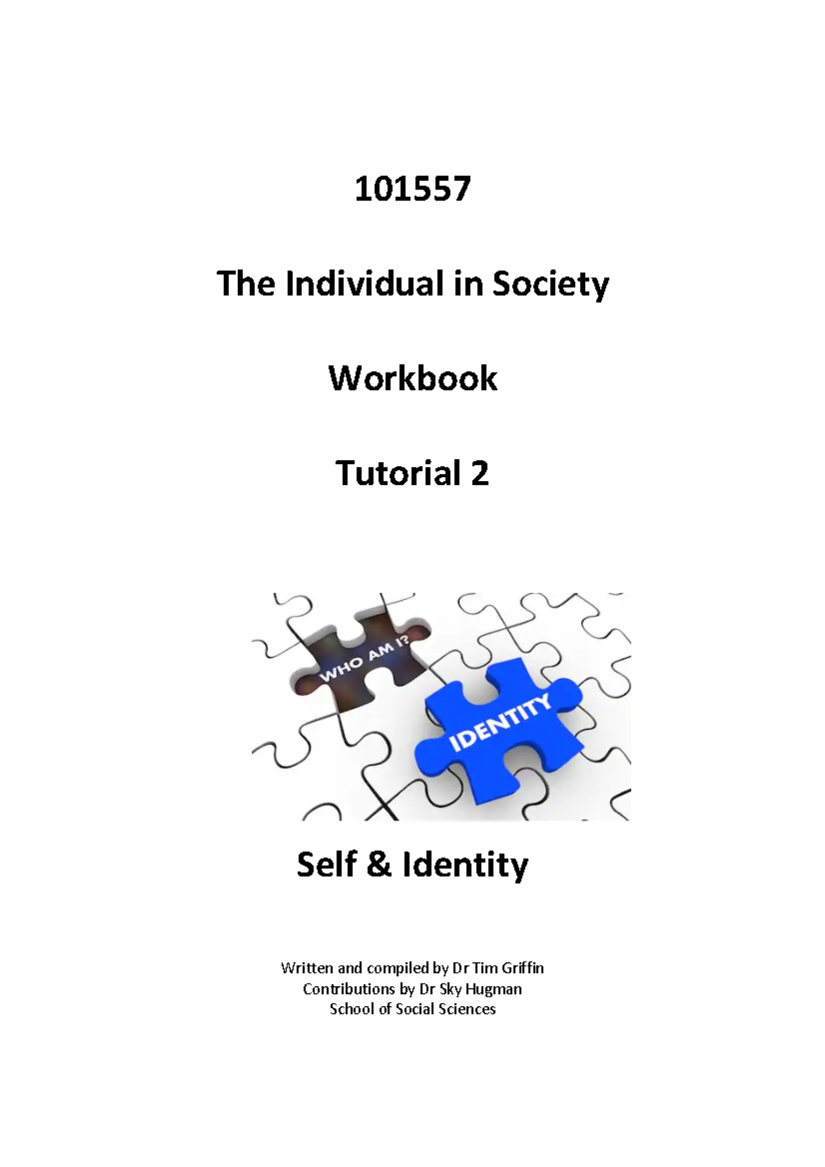 Workbook 2 pdf - 101557 The Individual in Society Workbook Tutorial 2 ...