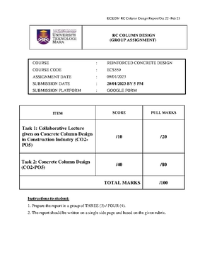 RC- Design Column - Reinforced Concrete Design - Studocu